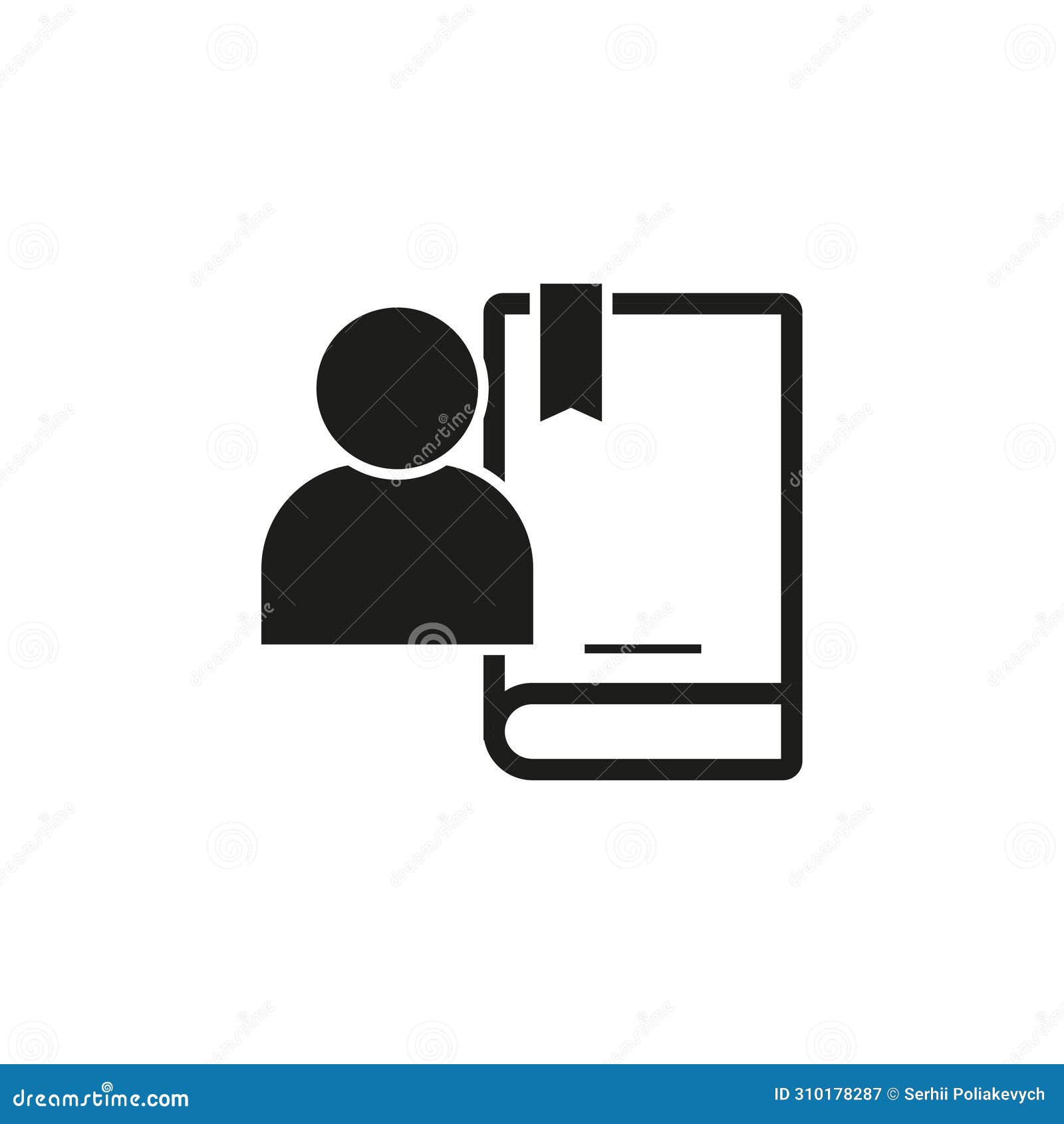 User Icon with Book. Reading Bookmark Symbol. Education Knowledge Sign ...