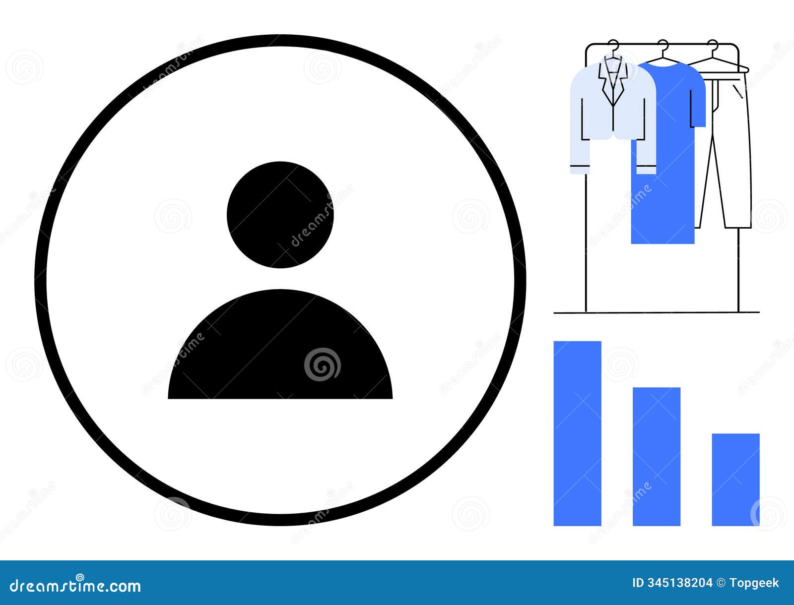 User Icon with Clothing Rack and Bar Graph Illustrating Personal and ...