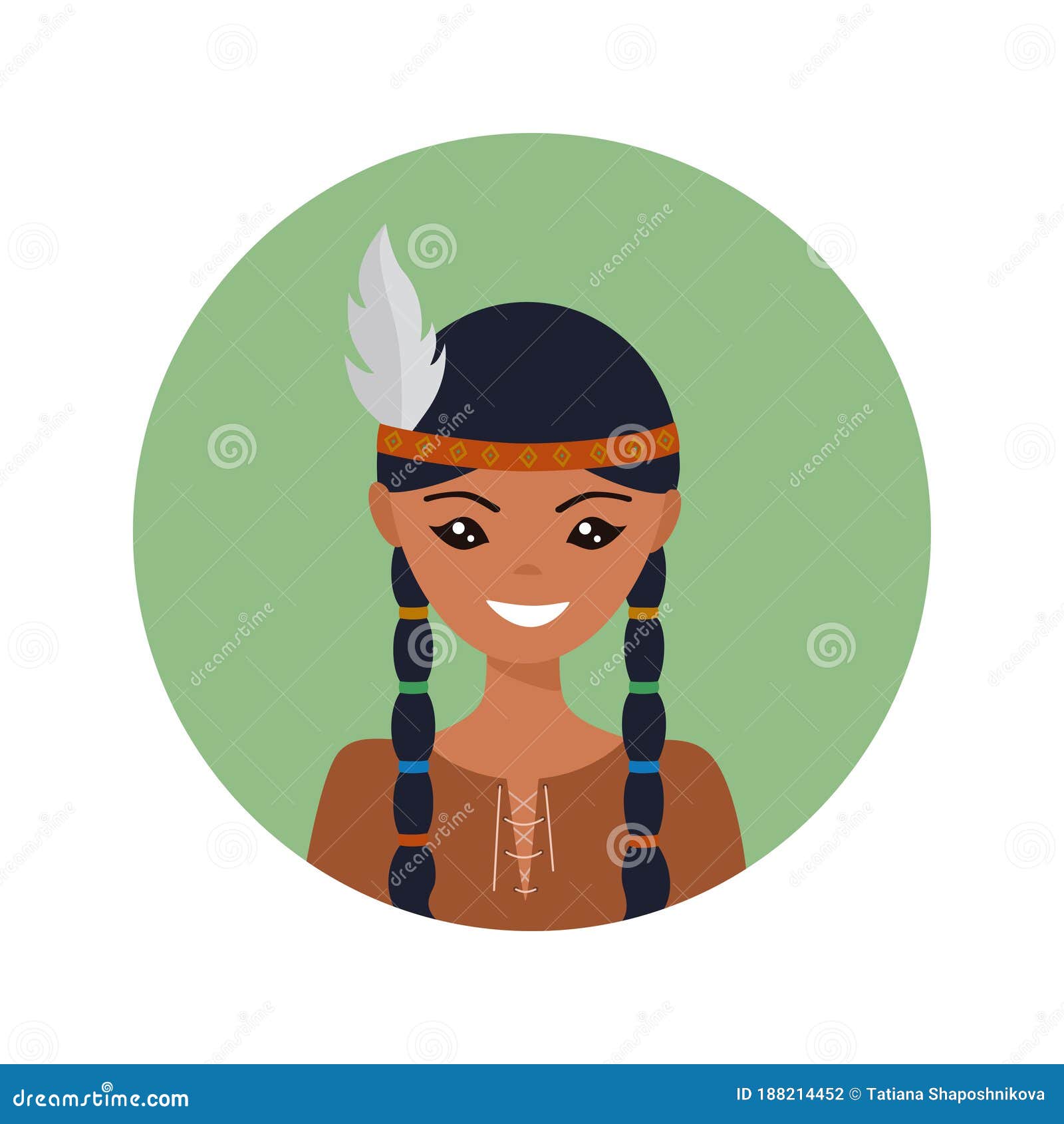 User Icon of Native American Young Woman in Flat Style Stock Vector ...