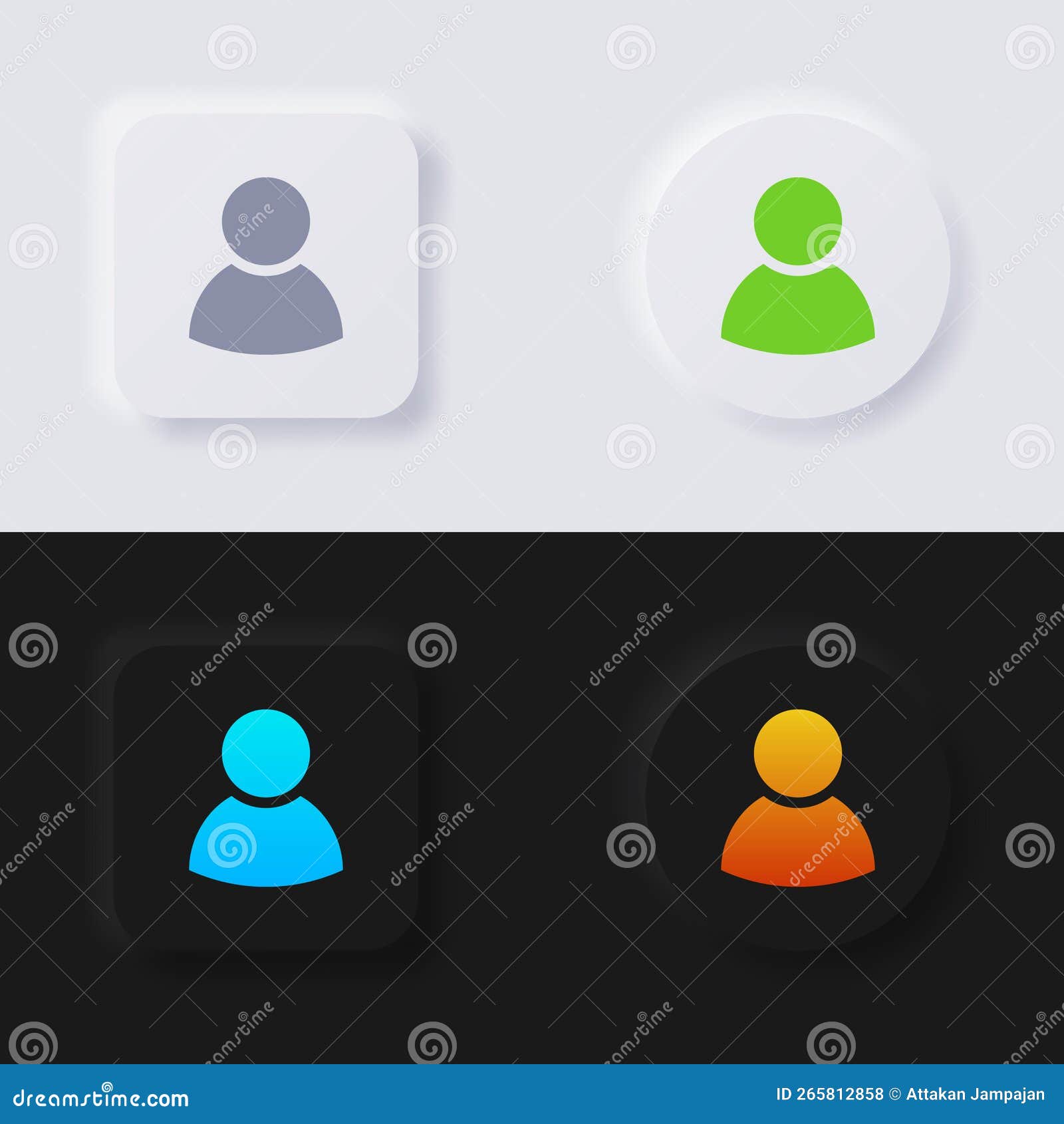 User Icon Set, Multicolor Neumorphism Button Soft UI Design. Stock ...