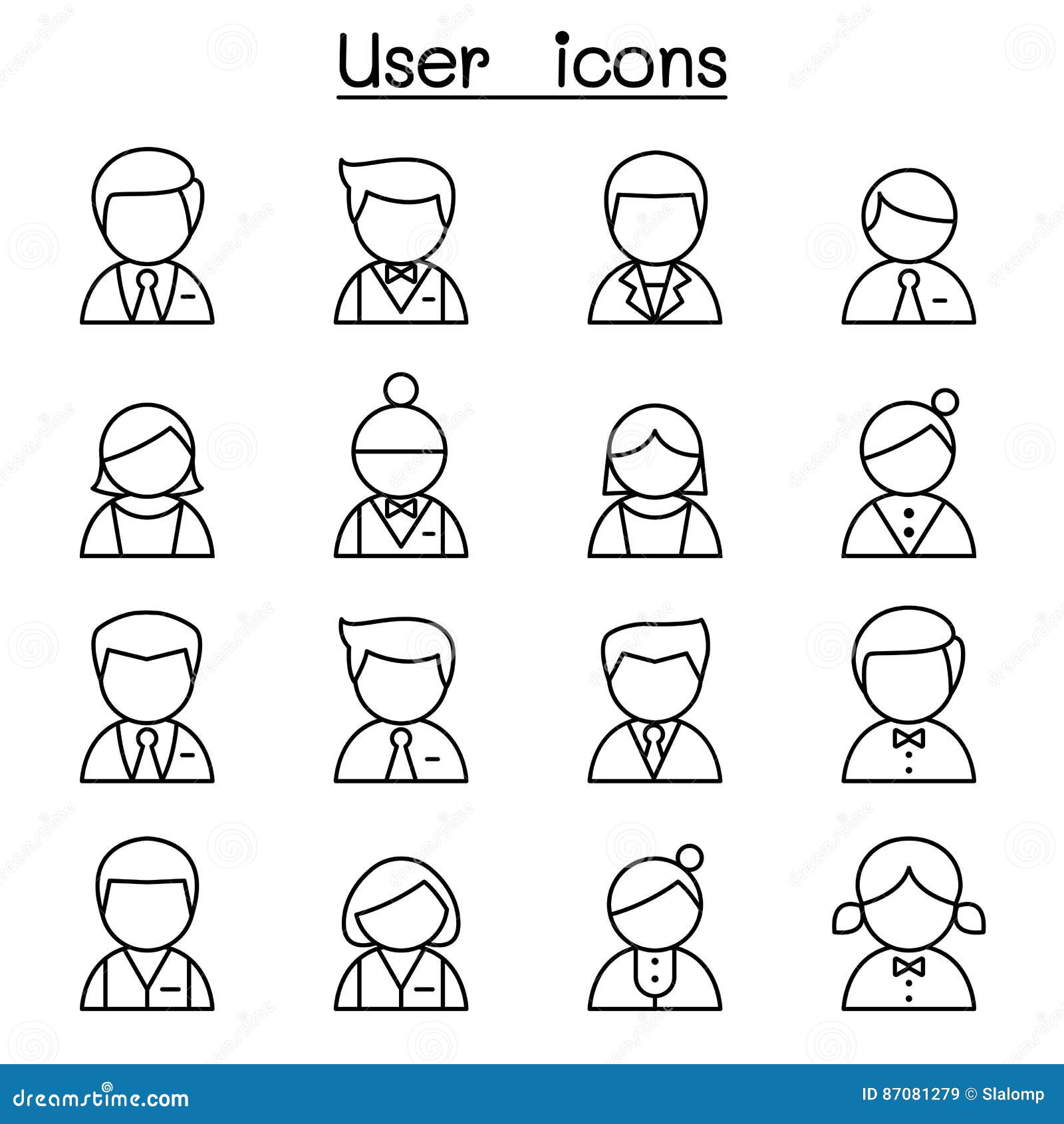 User Icon Set in Thin Line Style Stock Vector - Illustration of person ...