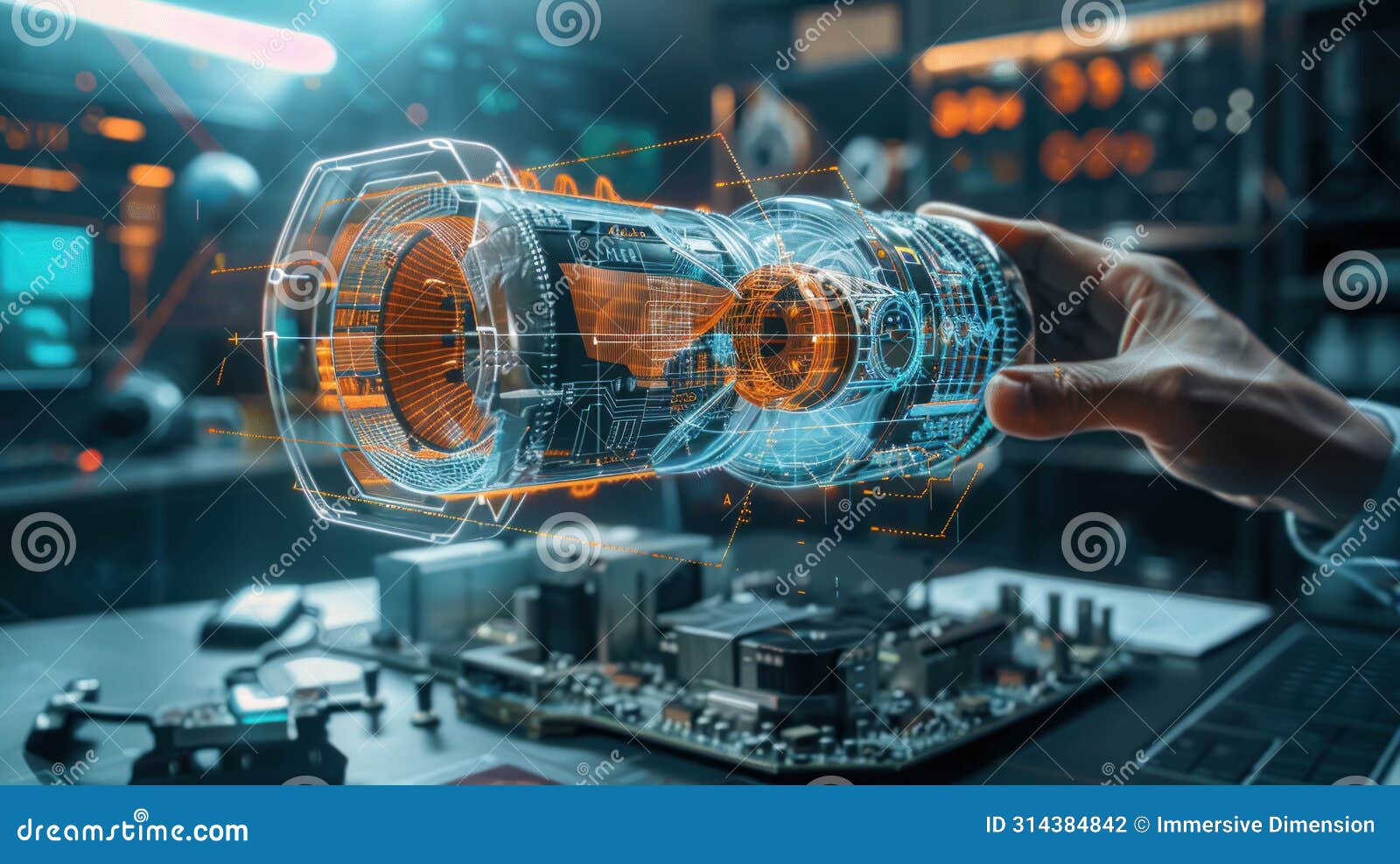 User Interacting with 3D Model of a High-Tech Gadget in Augmented ...