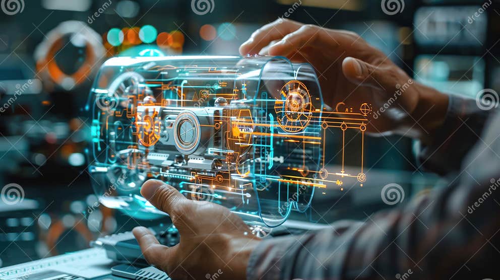 User Interacting with 3D Model of a High-Tech Gadget in Augmented ...