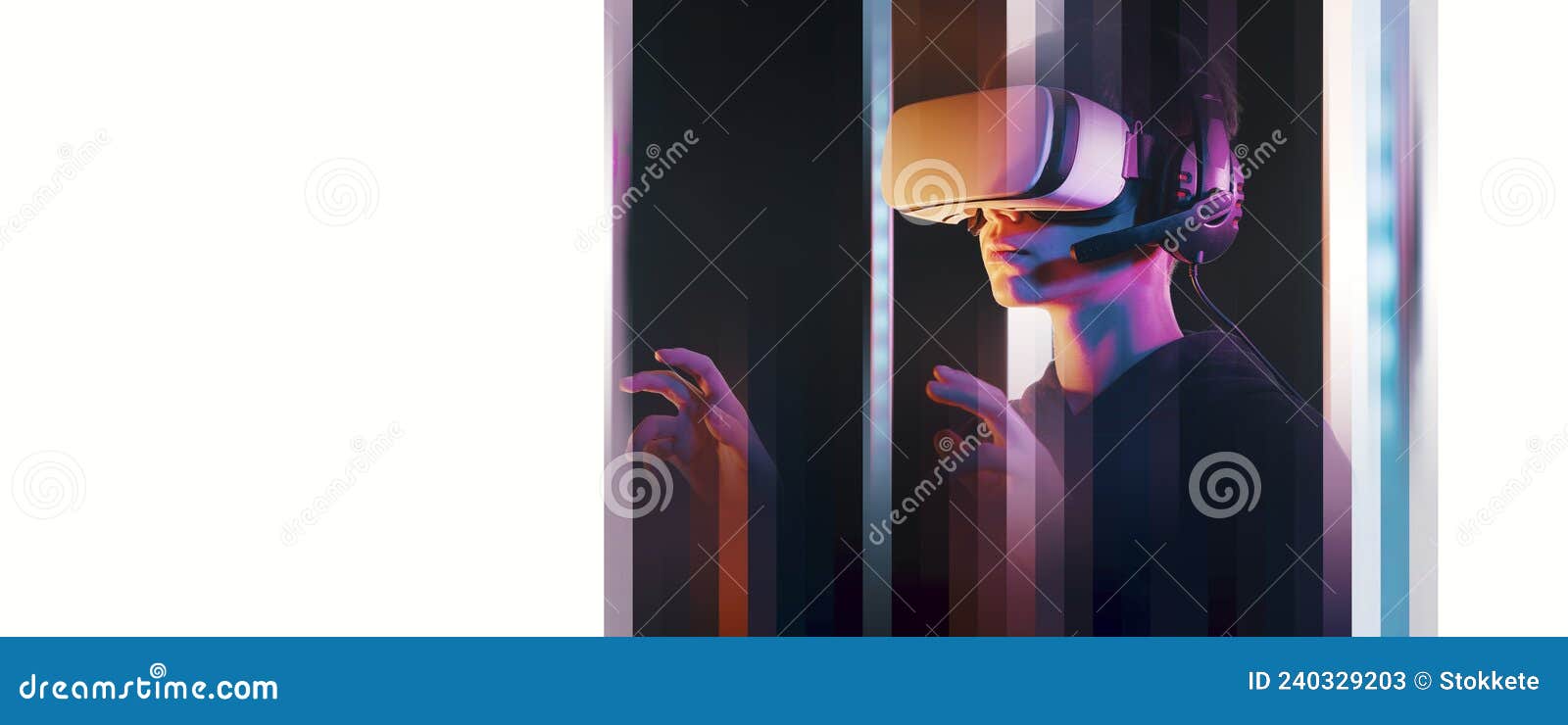 User Interacting with Virtual Reality Stock Image - Image of banner ...