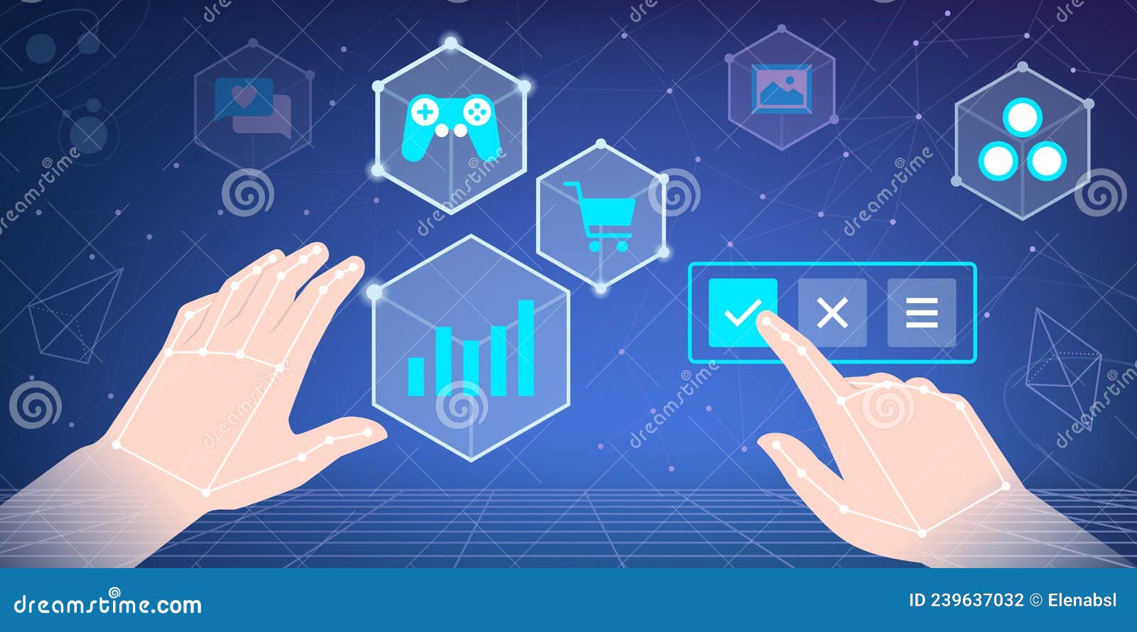 User Interacting With Virtual Screens Cartoon Vector | CartoonDealer ...