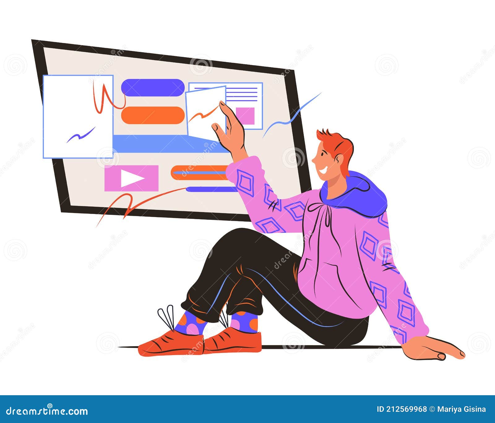 User Interacts with Computer Interface, Cartoon Cartoon Vector Isolated ...