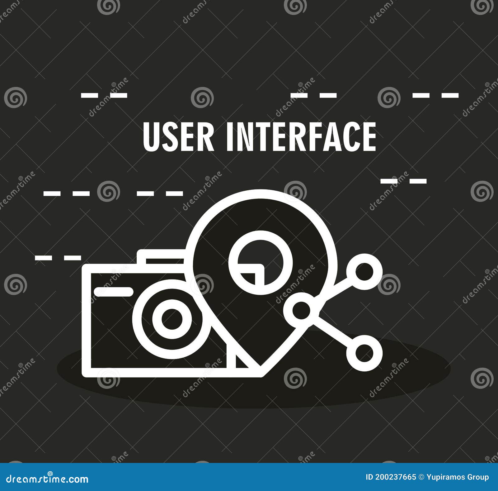 User Interface, Black Background with Share Camera and Gps Navigaton ...