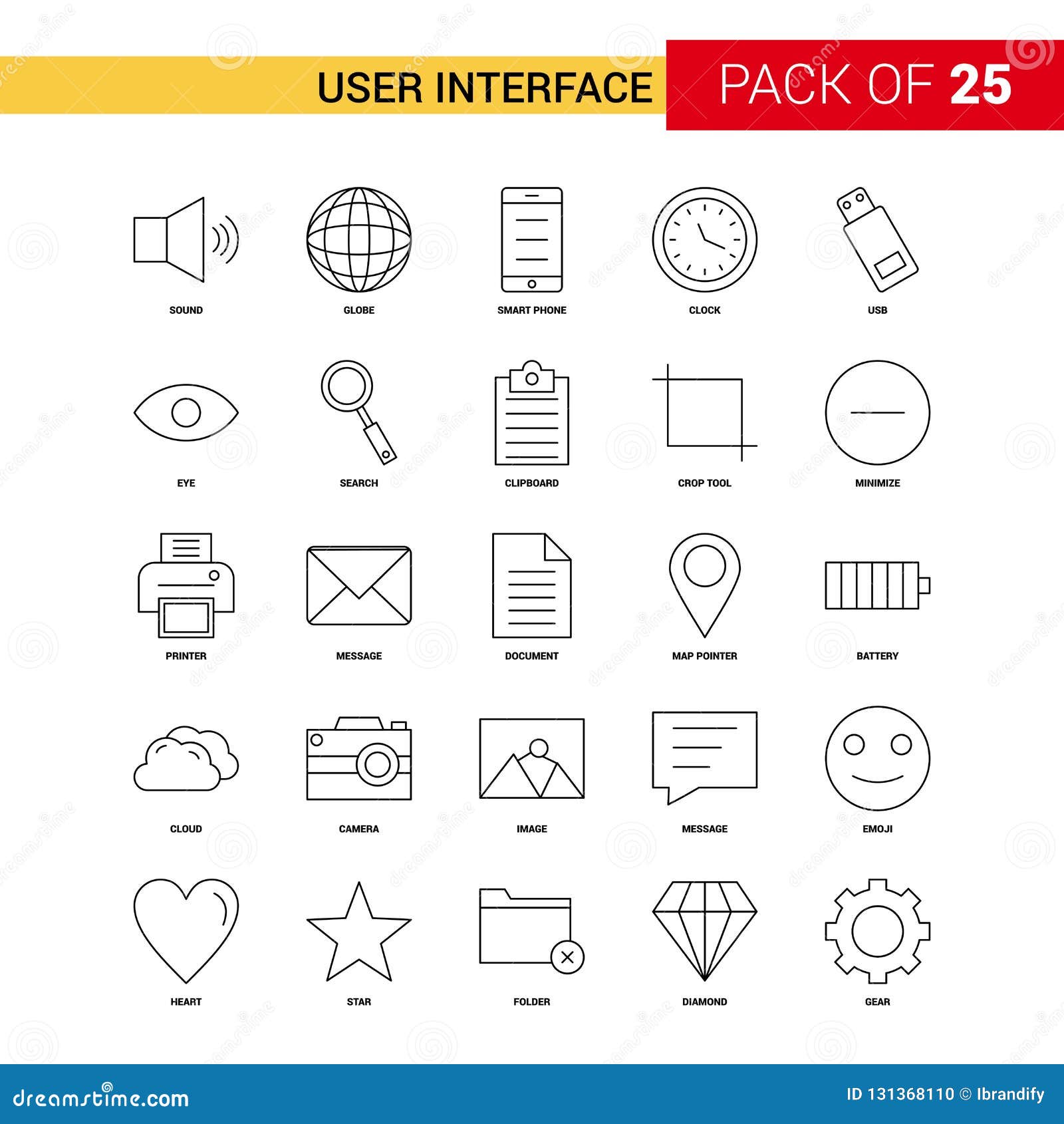 User Interface Black Line Icon - 25 Business Outline Icon Set Stock ...