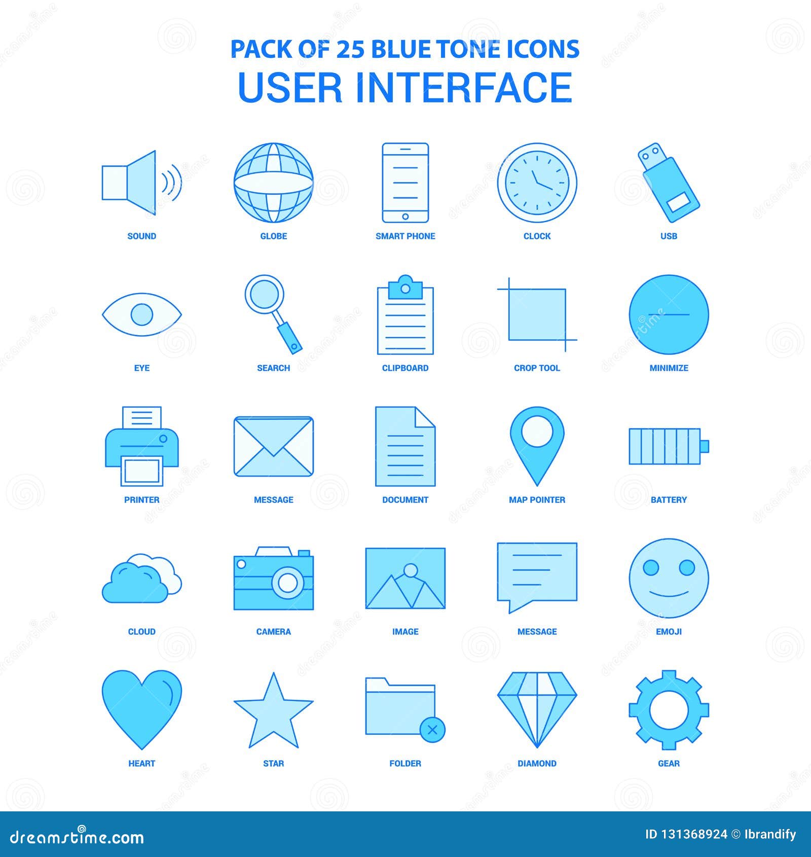 User Interface Blue Tone Icon Pack - 25 Icon Sets Stock Vector ...