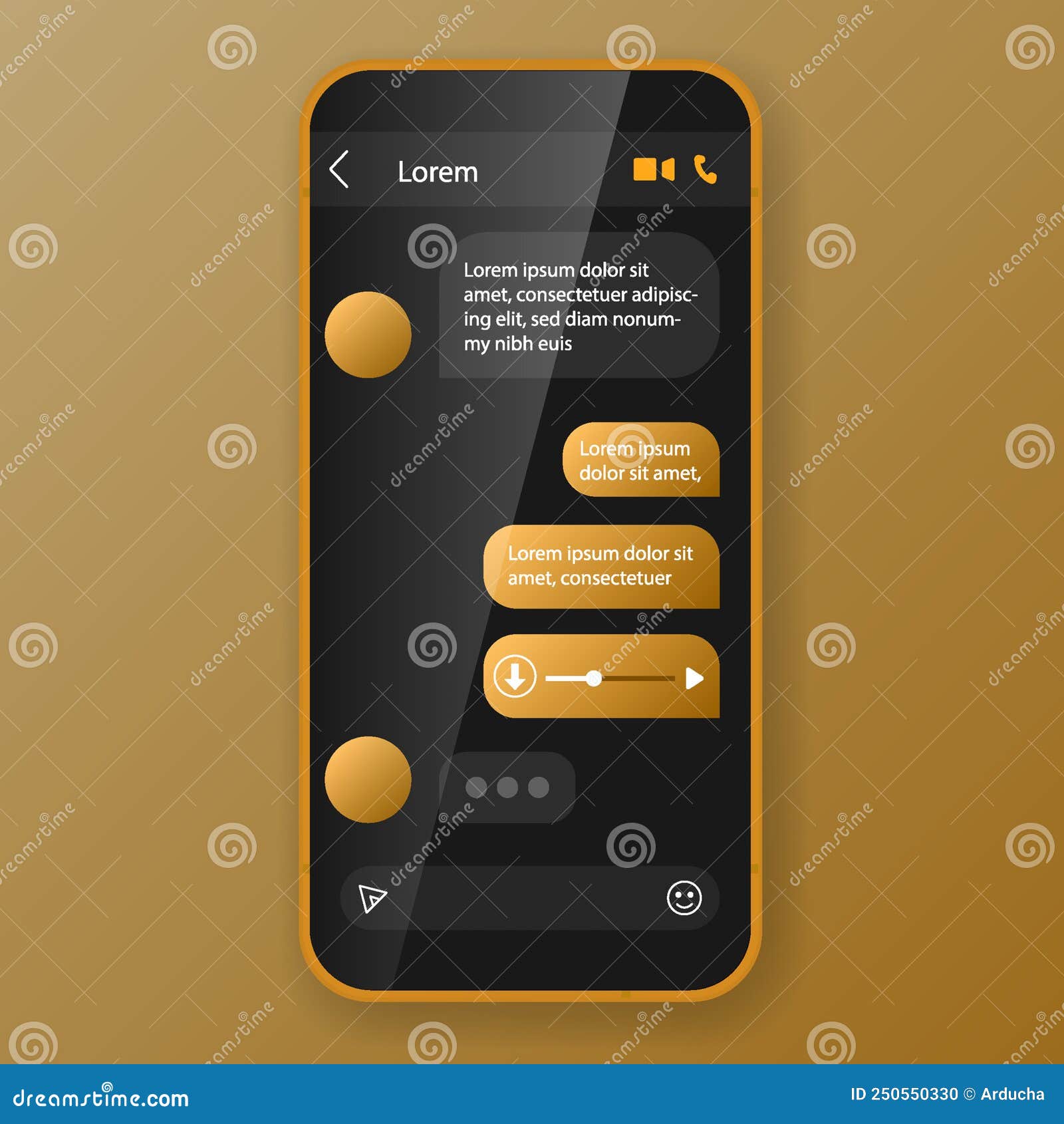 User Interface Chatting Templates Yellow Dark Theme Realistic Device ...