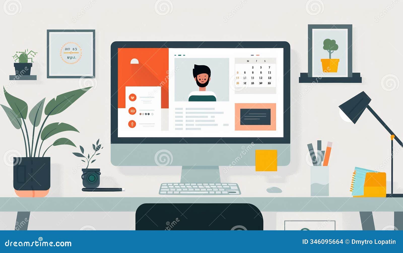 User Interface Design Displays Person Avatar on Computer Screen with ...