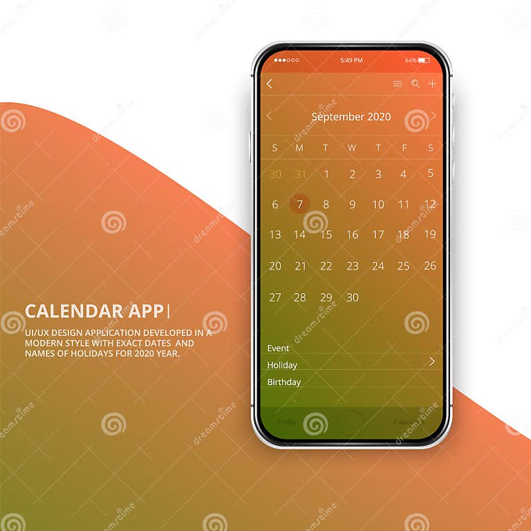 User Interface Design. Mobile Calendar App, September Stock Vector ...