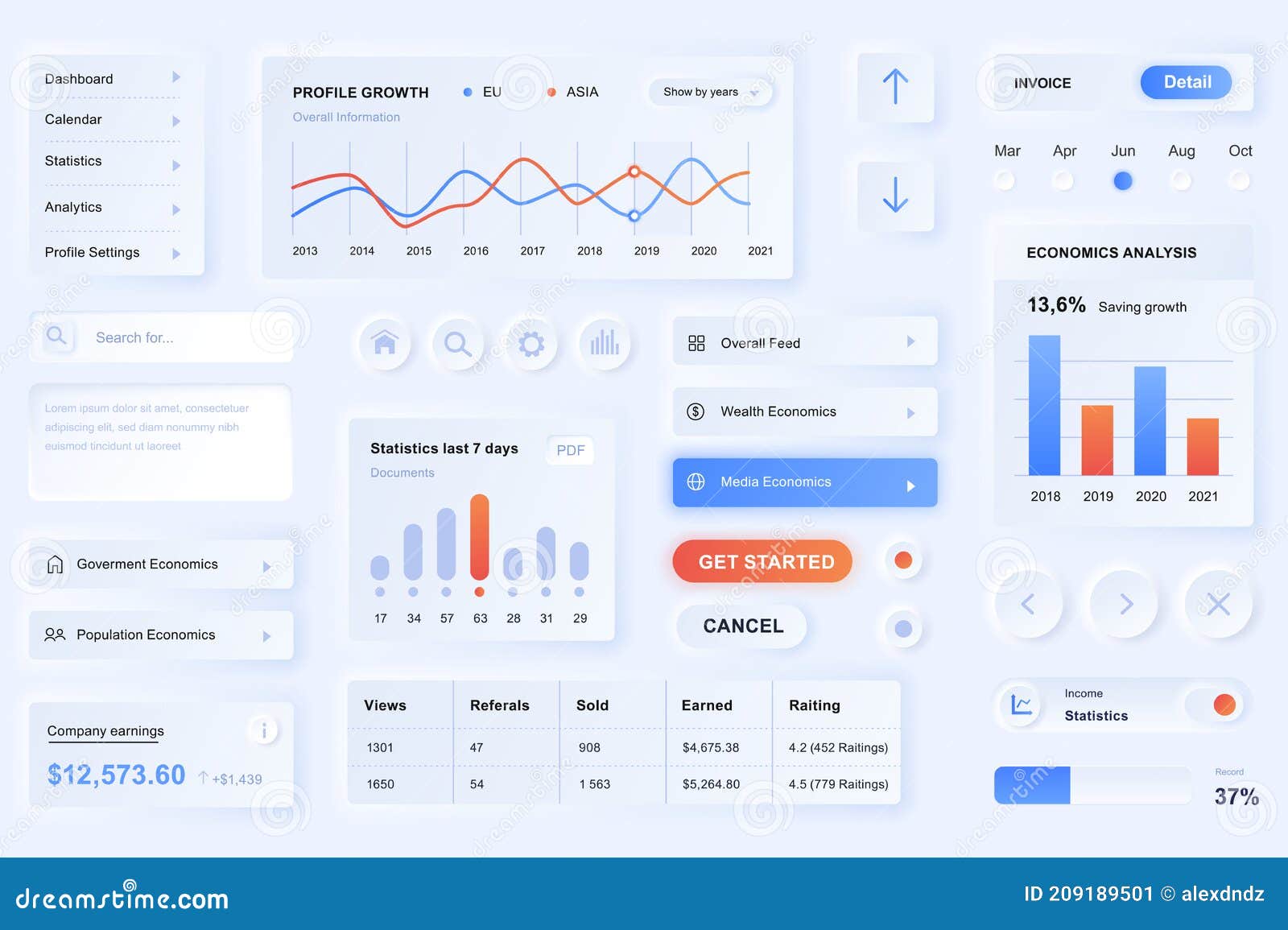 User Interface Elements for Data Analisys Mobile App. Unique Neumorphic ...