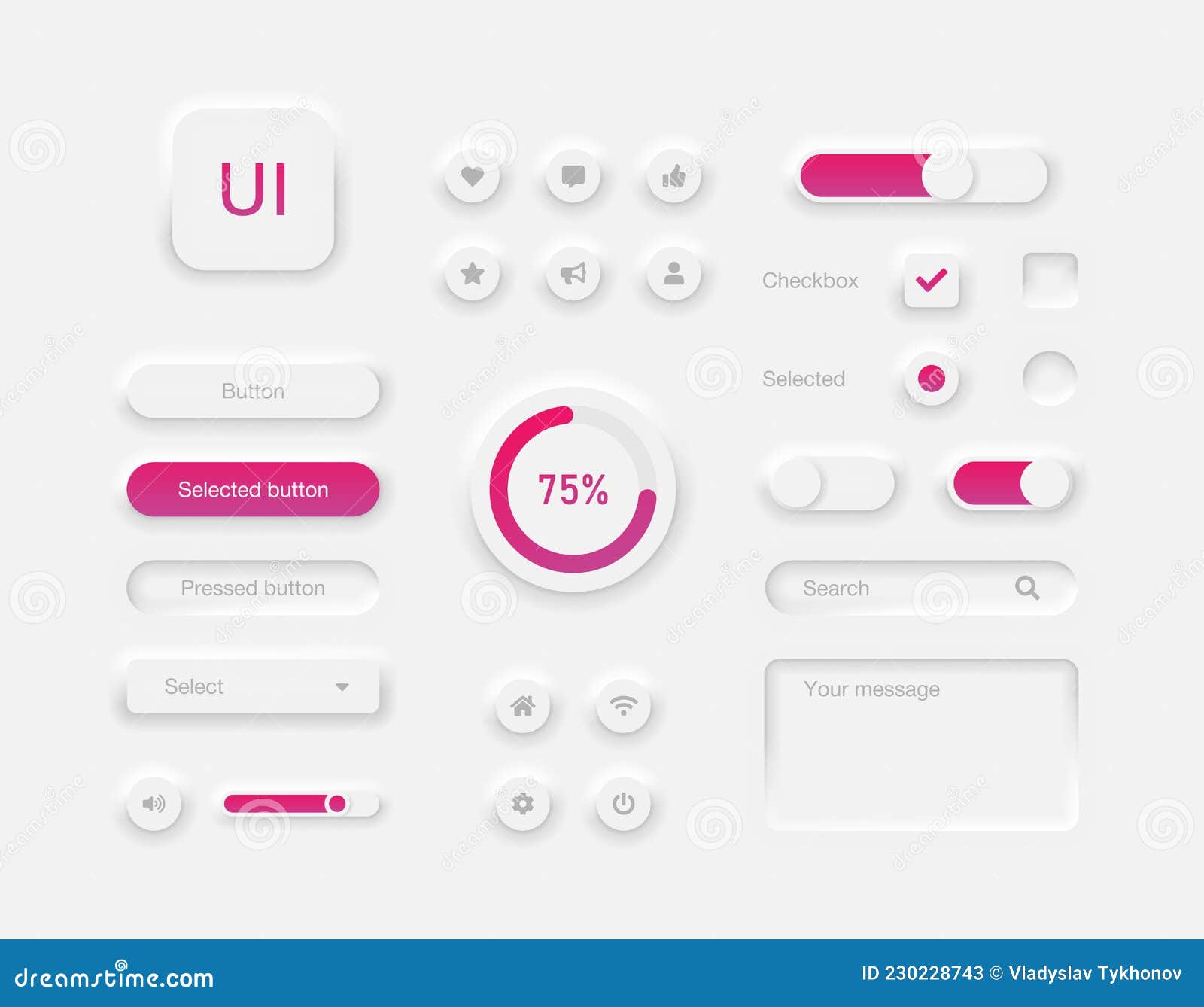 User Interface Elements for Desktop or Mobile App. Set of Buttons and ...