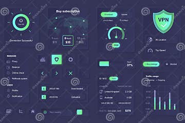 User Interface Elements for VPN Service Mobile App. Unique Neumorphic Design UI, UX, GUI, KIT ...