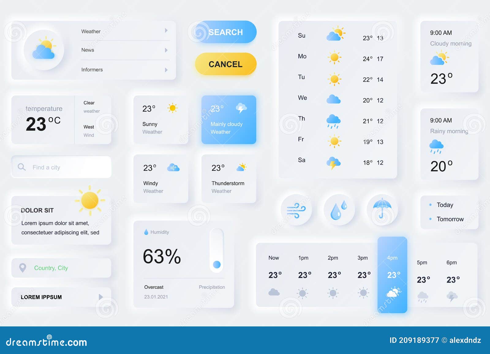 User Interface Elements For Weather Forecast Mobile App Unique