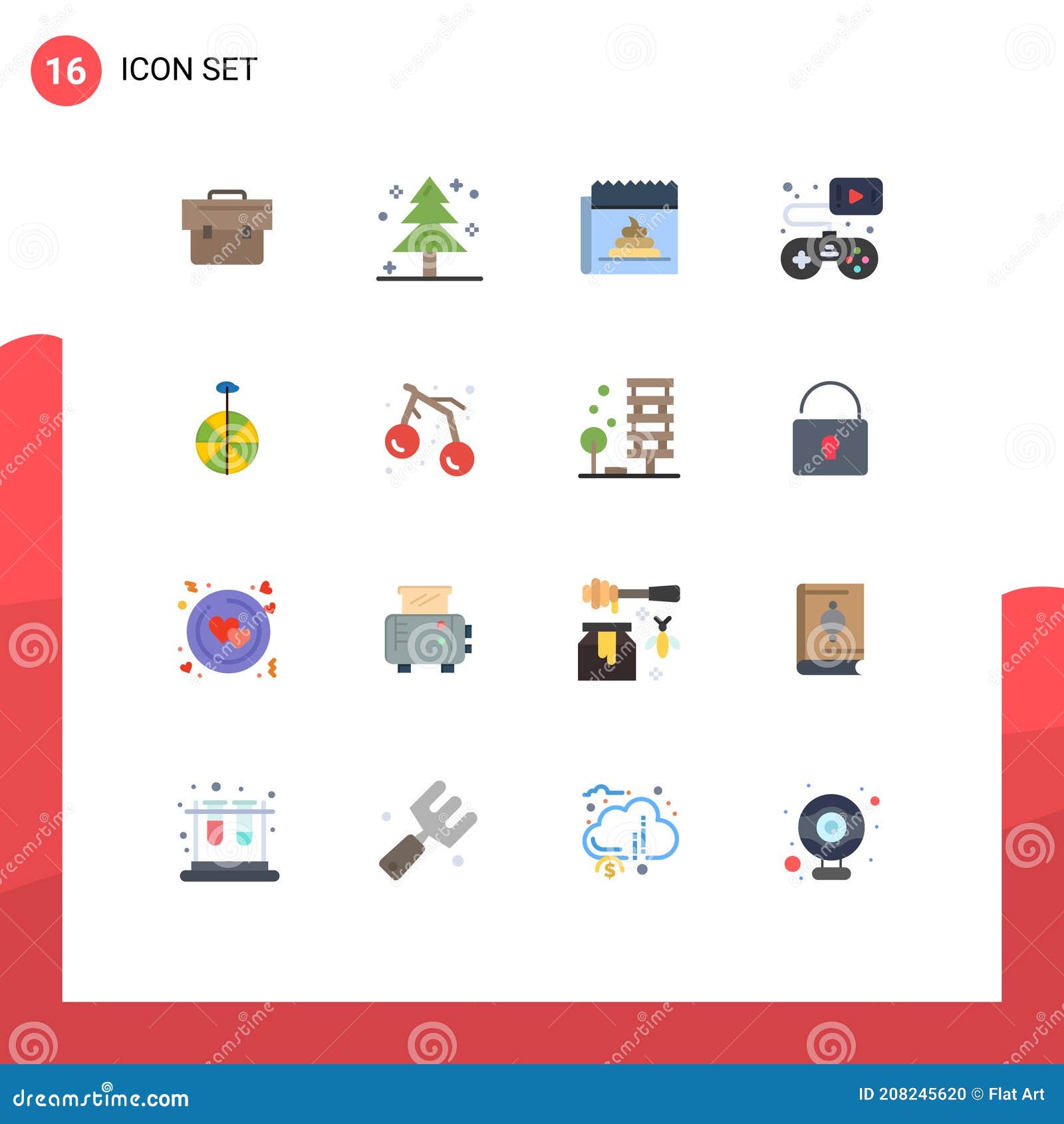 16 User Interface Flat Color Pack of Modern Signs and Symbols of Video ...