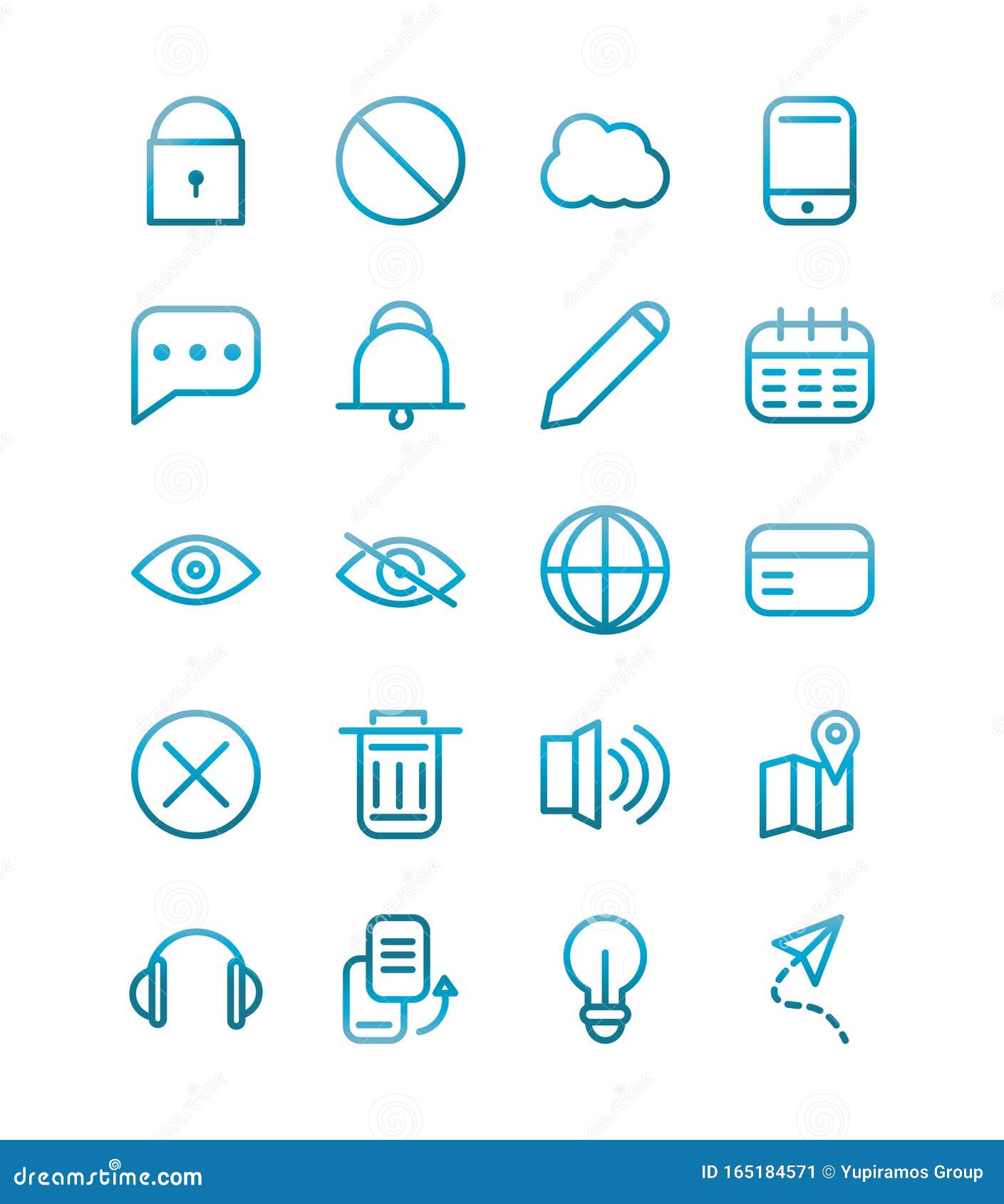 User Interface Icons Set Blue Gradient Stock Vector - Illustration of ...