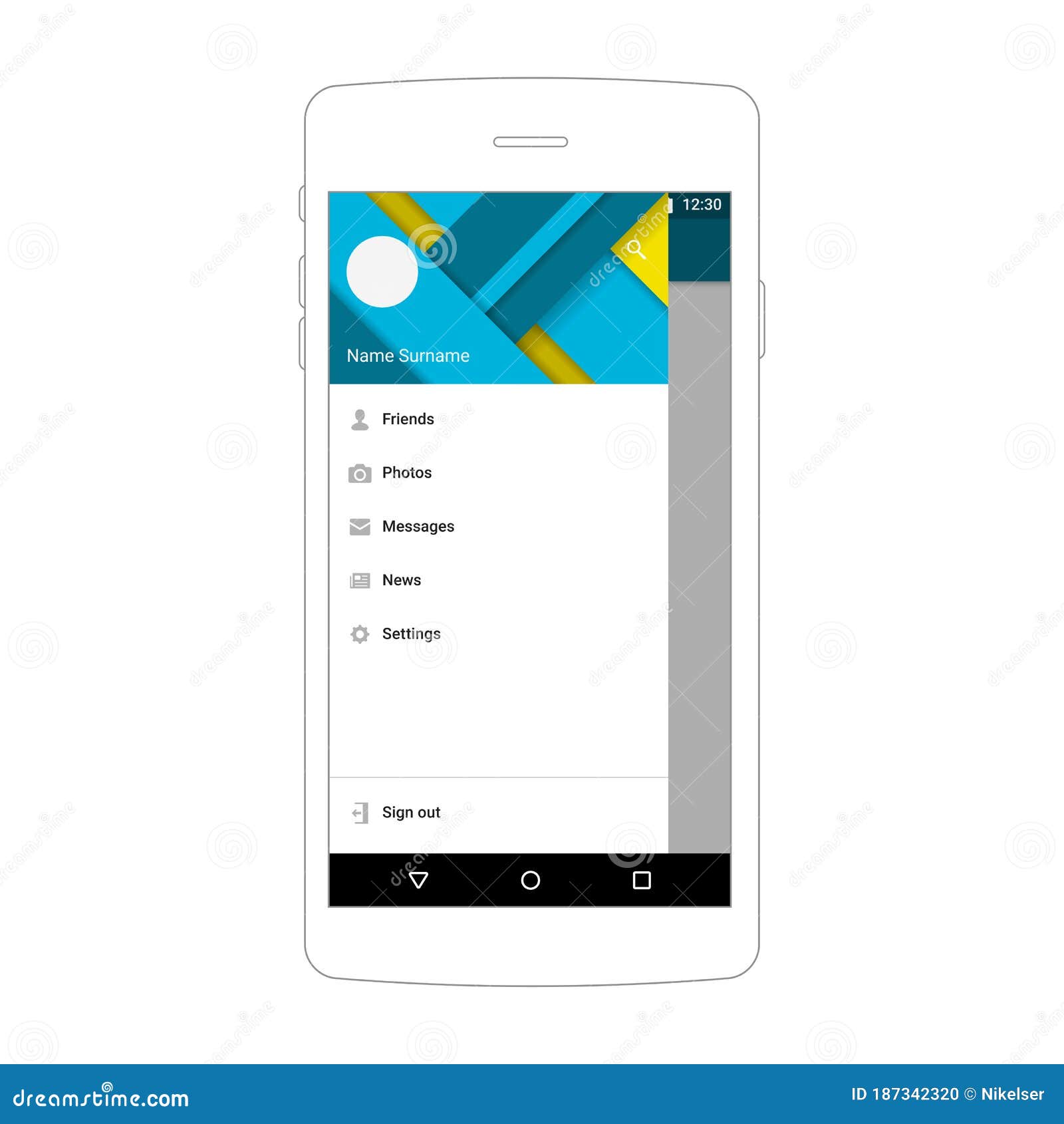 User Interface Material Mobile Design Template App Navigation Drawer ...