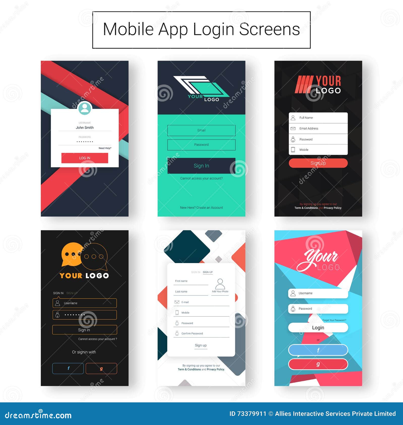 Creative Login Form Ui Template In Dark Theme Vector Illustration ... Creative Login Form Ui Template In Dark Theme Vector Illustration ...