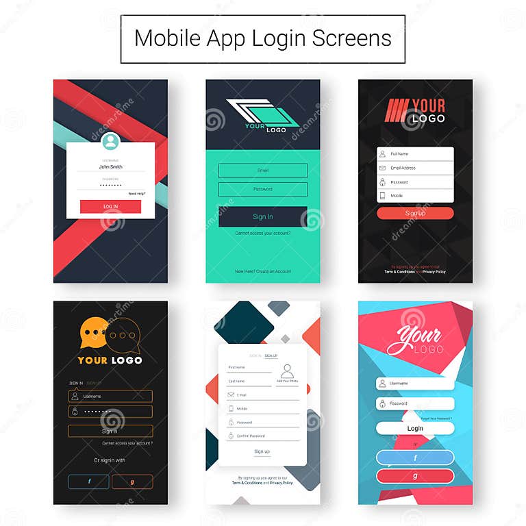 User Interface for Mobile Login Screens. Stock Illustration ...