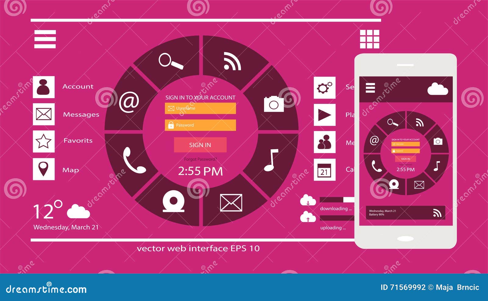 User Interface Mobile and Web Design Vector Pink Color Stock Vector ...