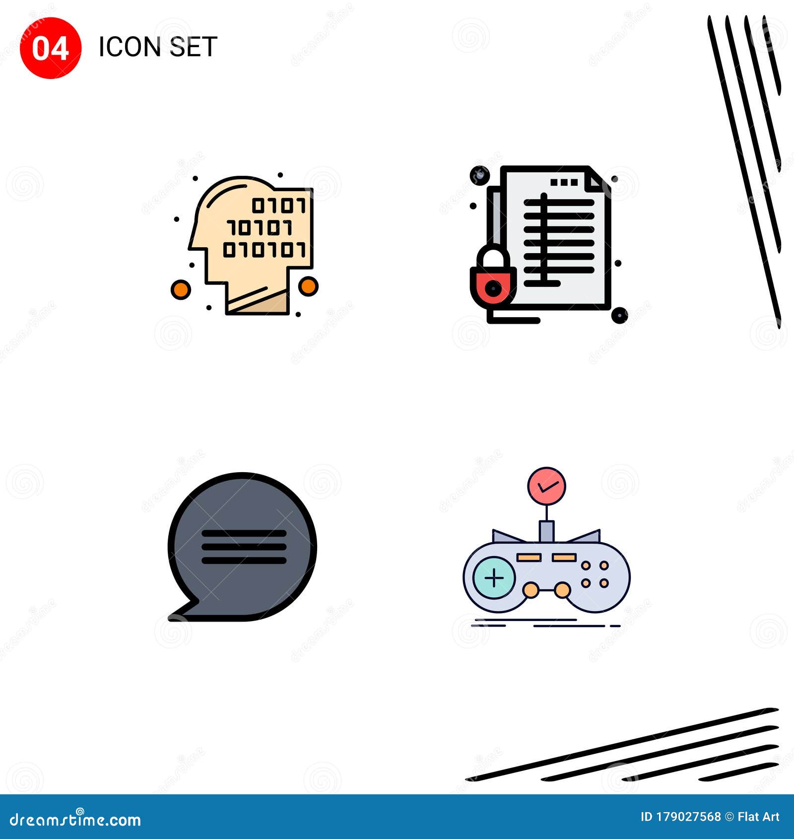 User Interface Pack of 4 Basic Filledline Flat Colors of Binary, Chat ...