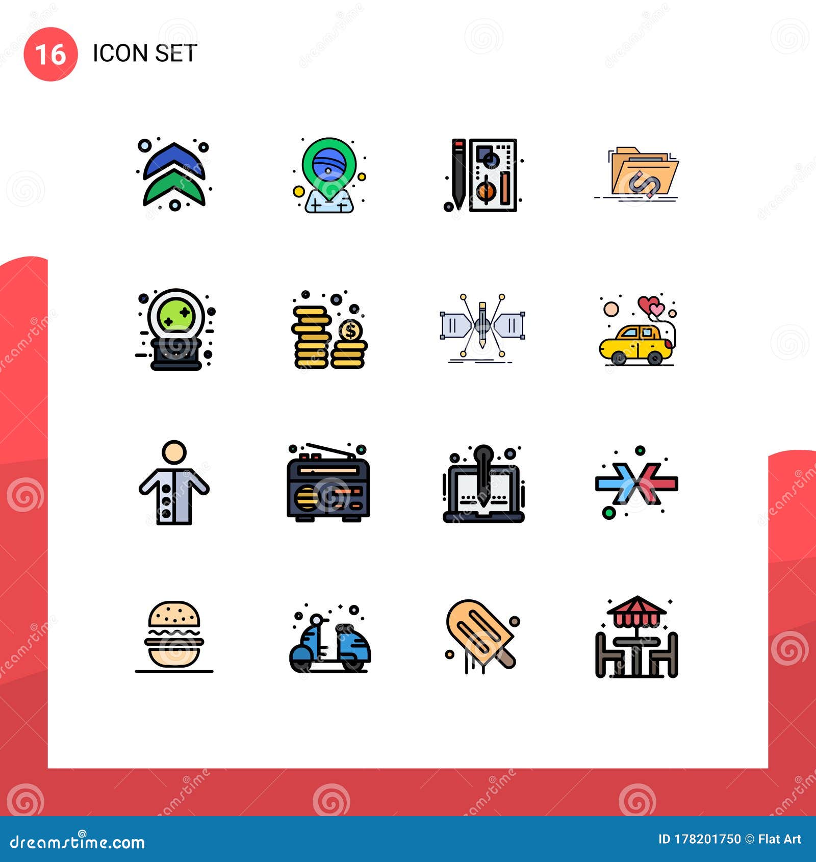16 Flat Color Filled Line Concept for Websites Mobile and Apps Crystal ...