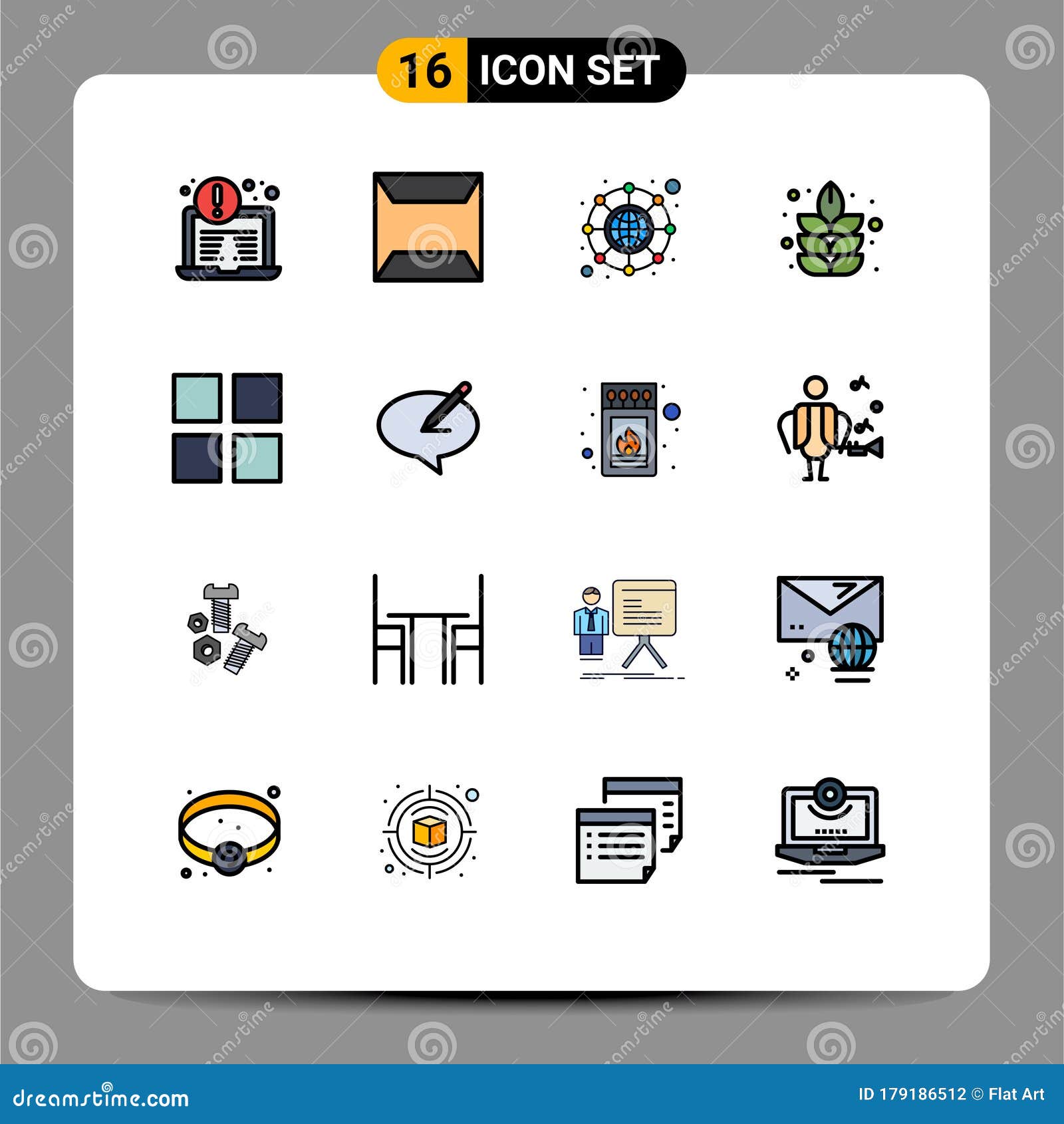 User Interface Pack Of 16 Basic Flat Color Filled Lines Of Note, Chat ...