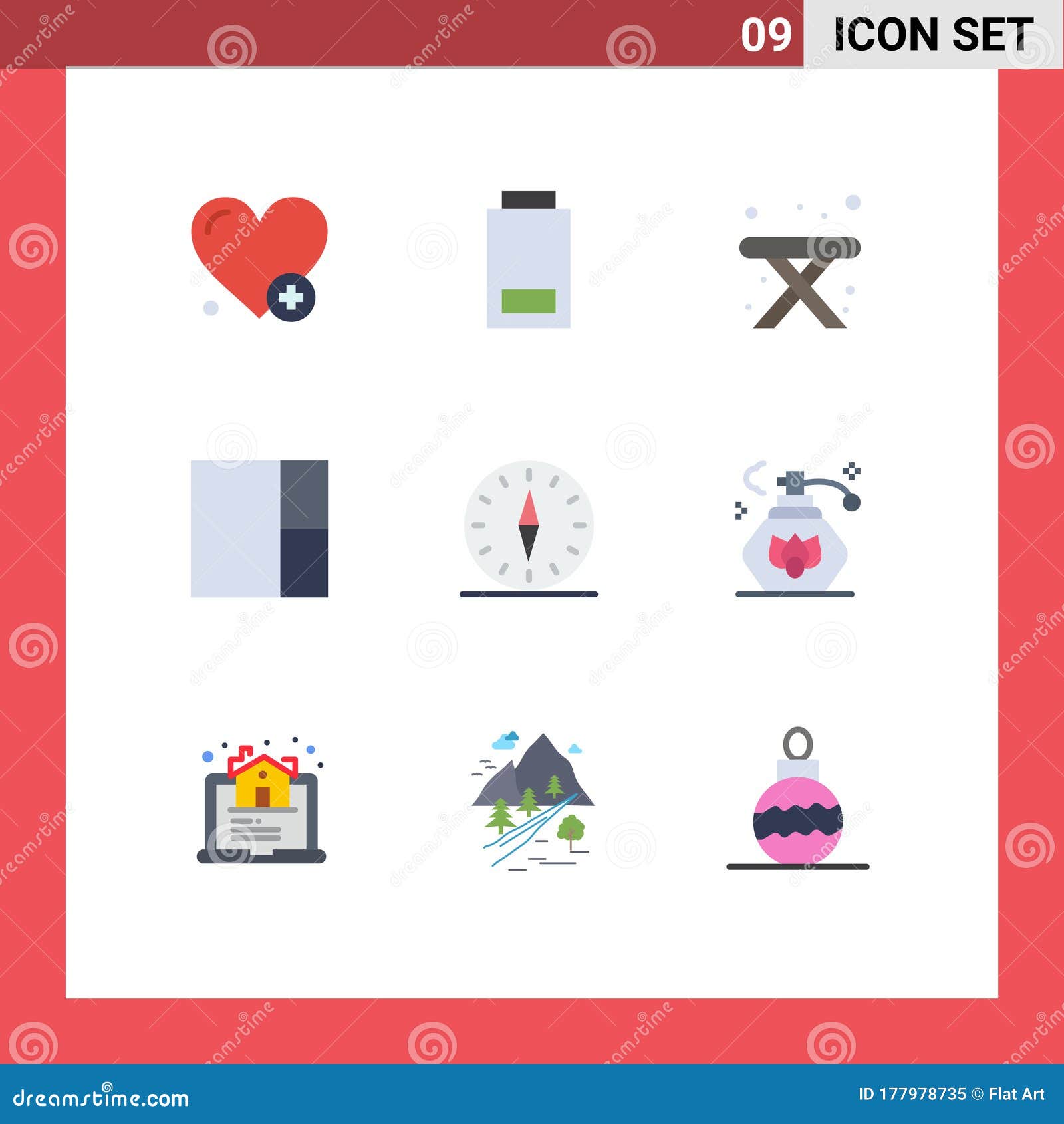 User Interface Pack of 9 Basic Flat Colors of Cleaning, Navigation ...