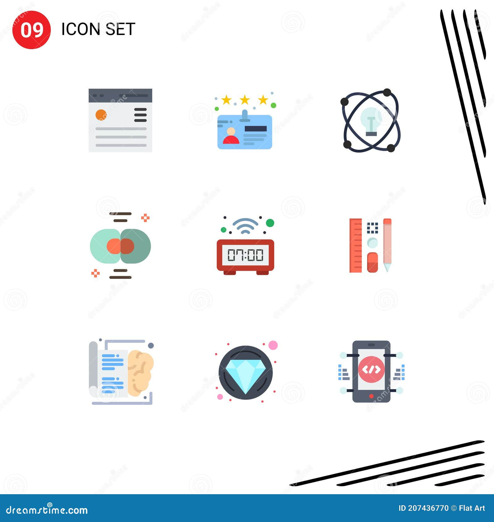 User Interface Pack of 9 Basic Flat Colors of Clock, Chemistry, Idea ...