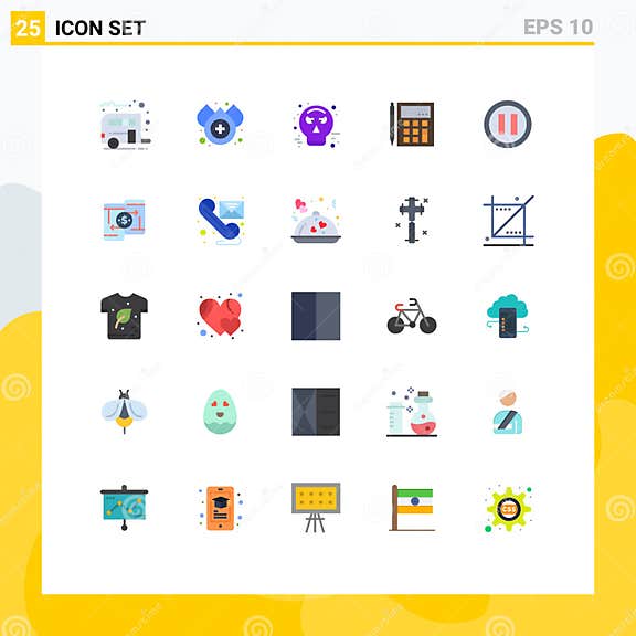 User Interface Pack of 25 Basic Flat Colors of Math, Calculator, Face ...