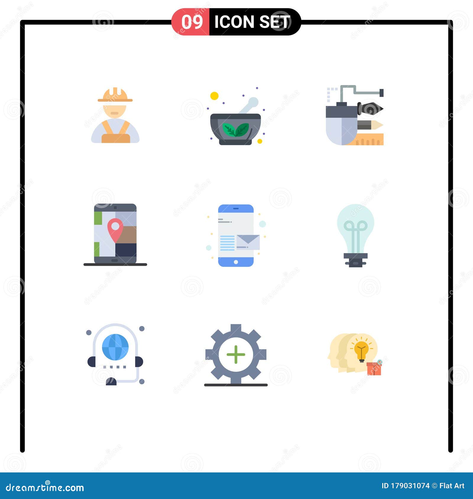 User Interface Pack of 9 Basic Flat Colors of Message, Navigation ...