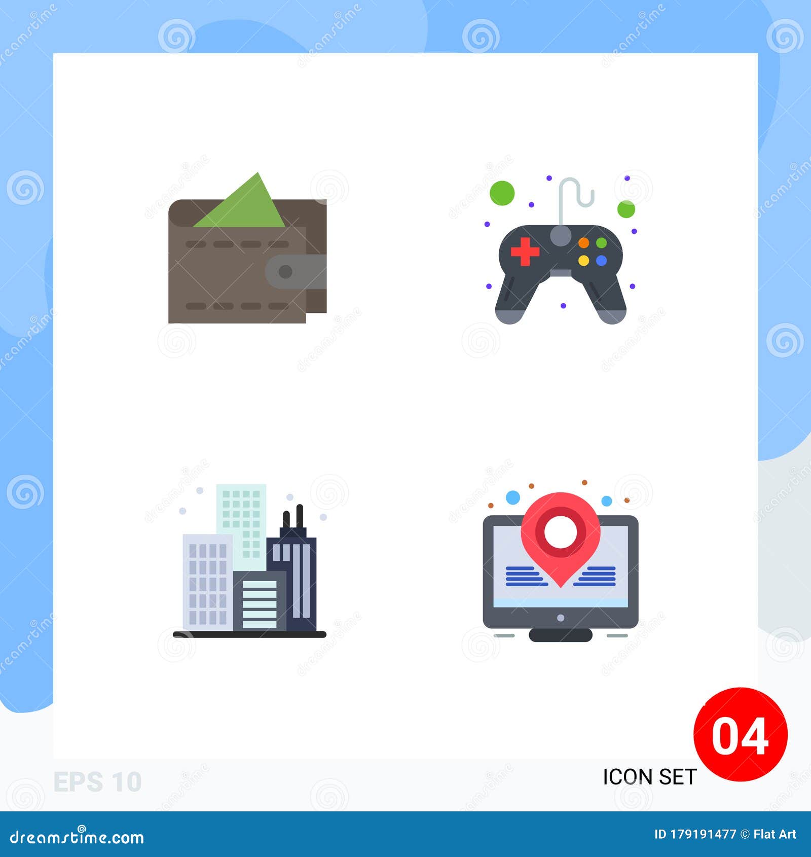 User Interface Pack of 4 Basic Flat Icons of Cash, Building, Control ...