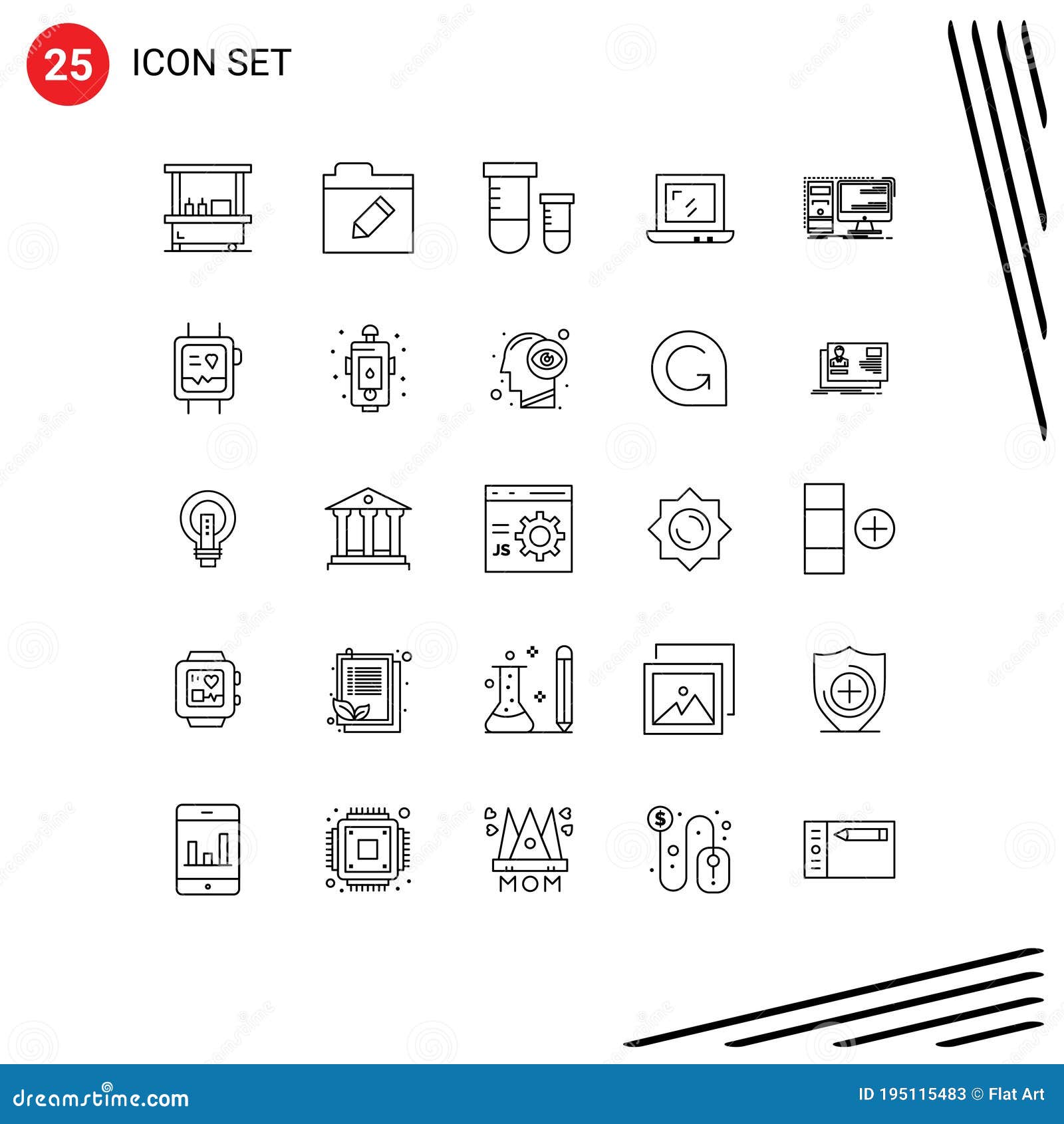 Group of 25 Lines Signs and Symbols for Workstation, Desktop, S ...