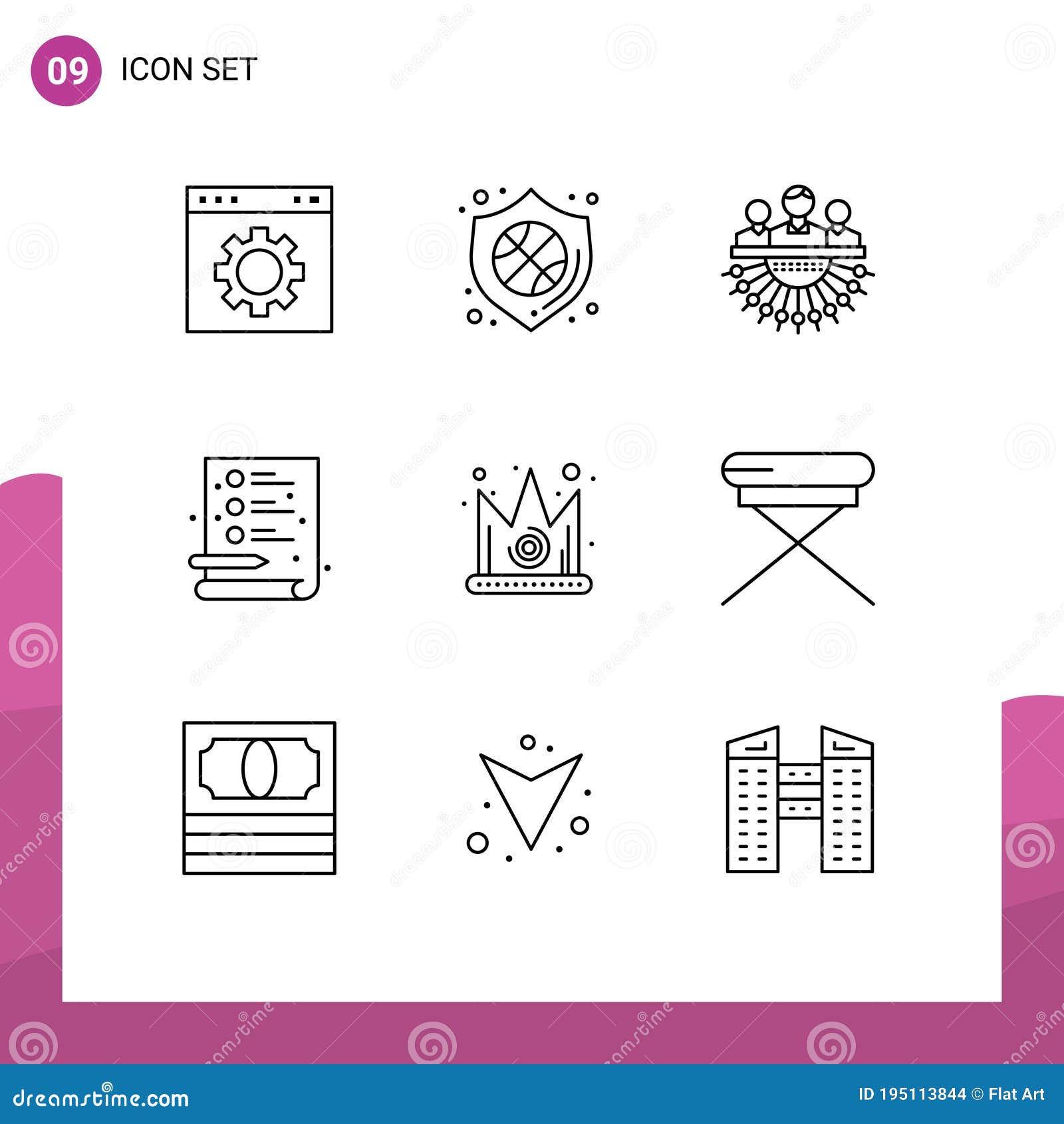 User Interface Pack of 9 Basic Outlines of Best, Process, Badge ...