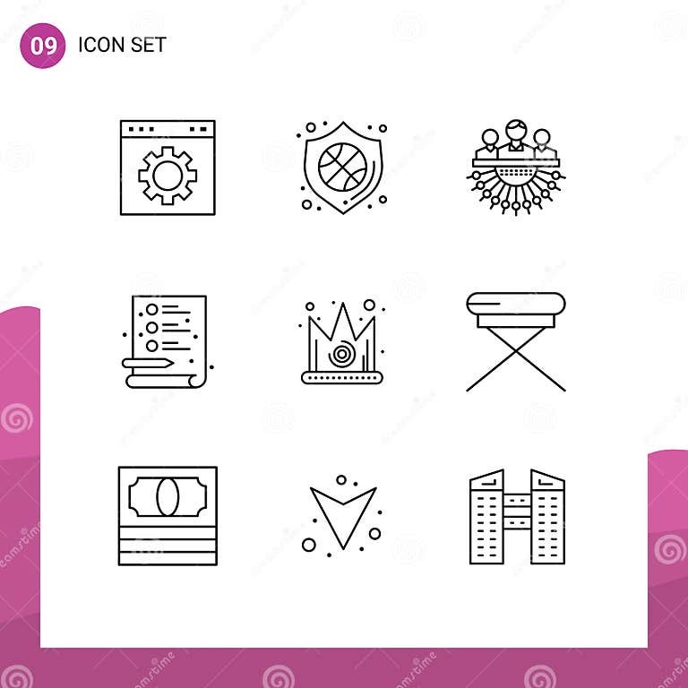 User Interface Pack of 9 Basic Outlines of Best, Process, Badge ...