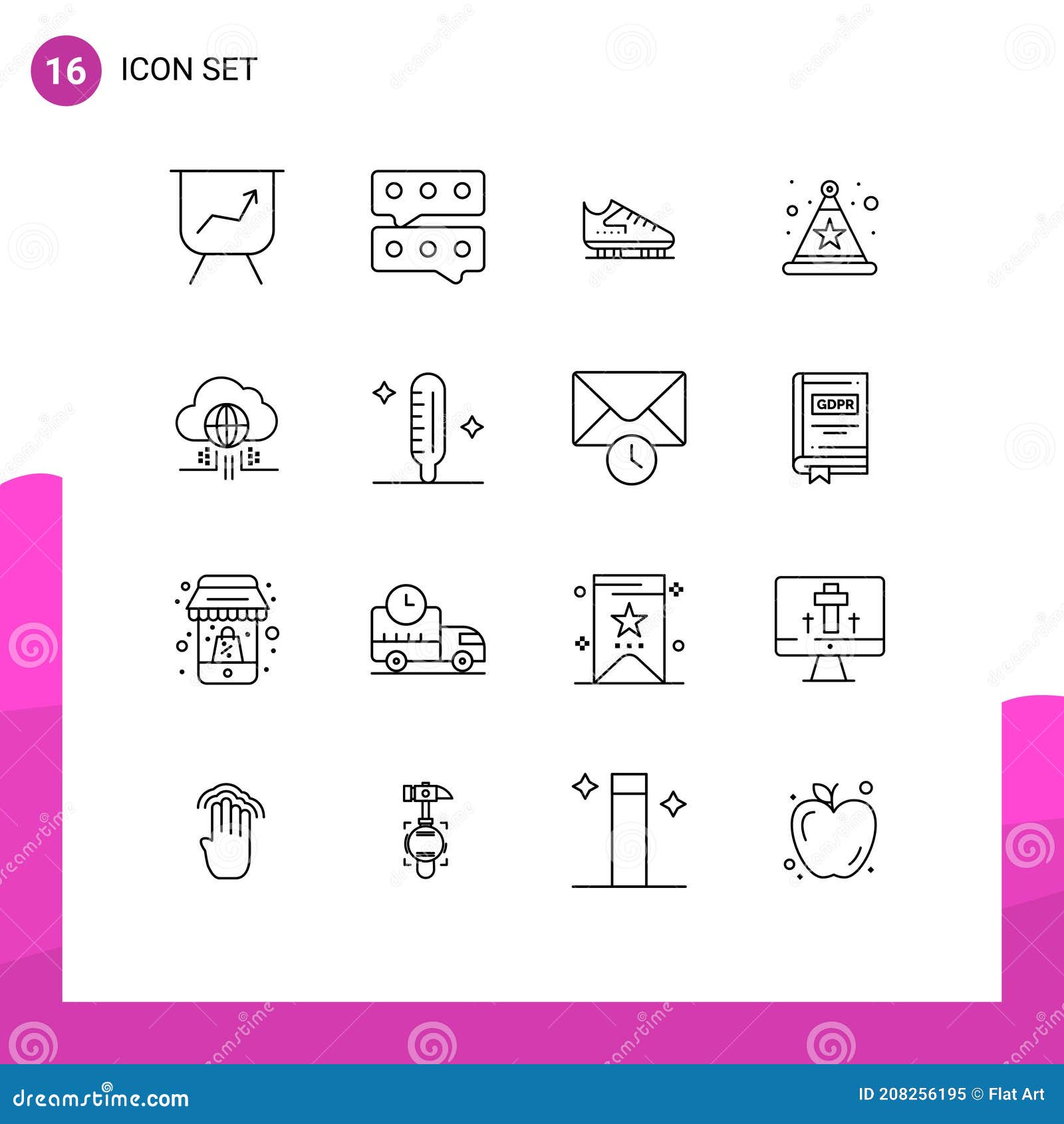 User Interface Pack of 16 Basic Outlines of Cold, Cloud, Skates, Think ...