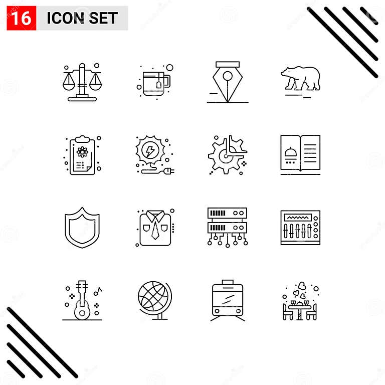 16 Universal Outline Signs Symbols of Electricity, Knowledge, Pen ...
