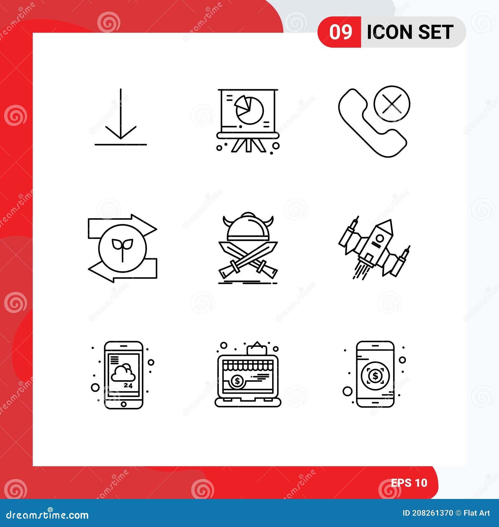 9 Universal Outline Signs Symbols of Emblem, Green Eco, Contact, Right ...