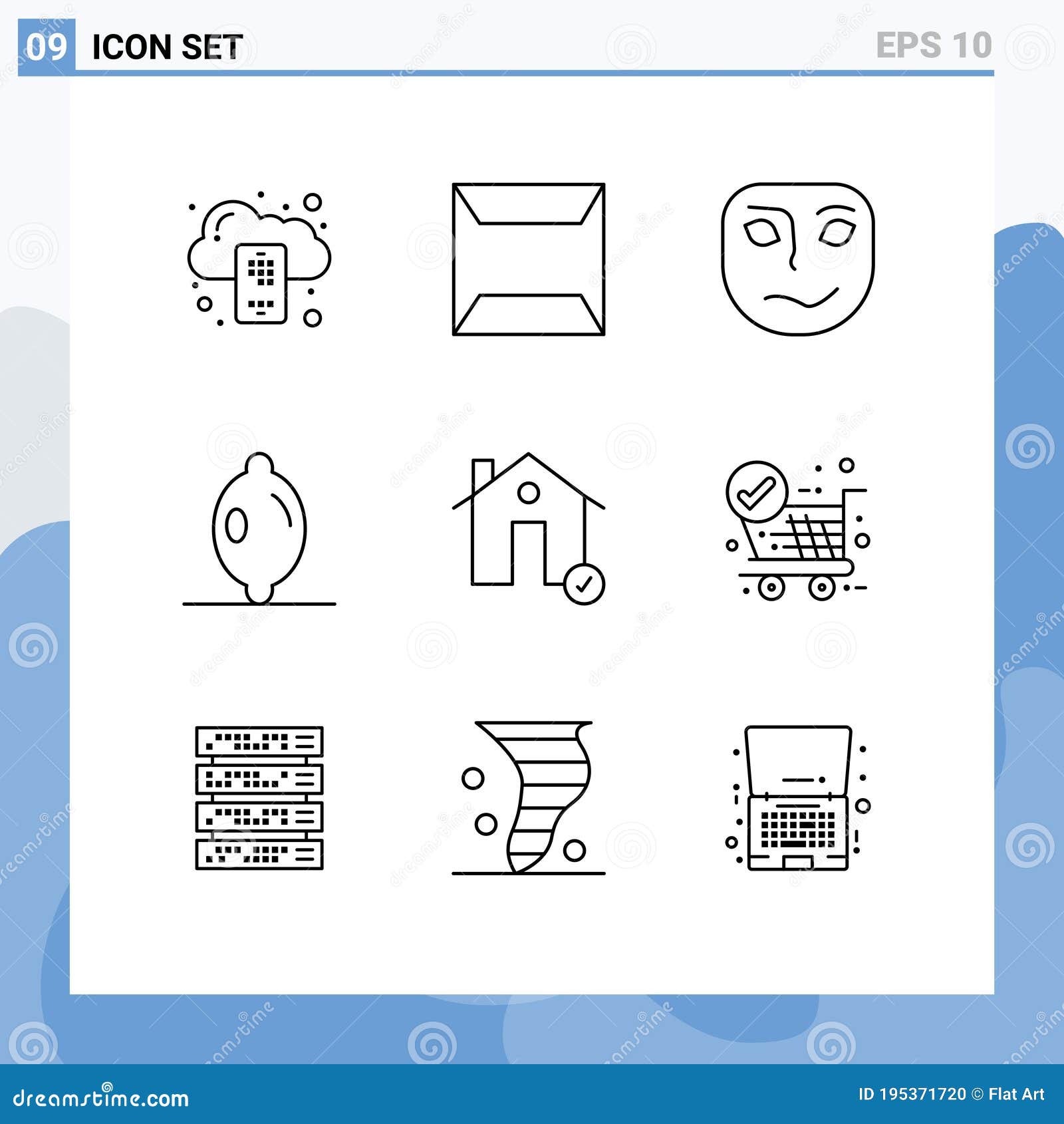 User Interface Pack of 9 Basic Outlines of House, Complete, Emotion ...
