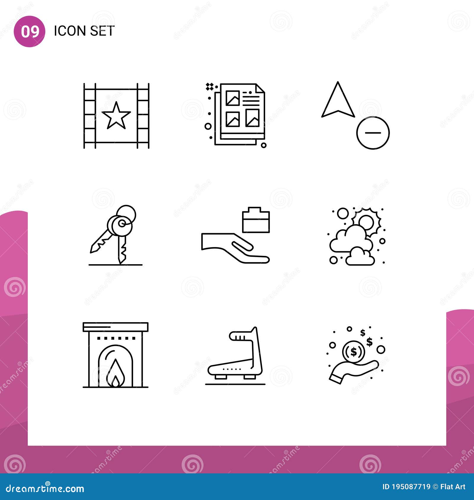 User Interface Pack of 9 Basic Outlines of Share, Folder, Minus, Room ...