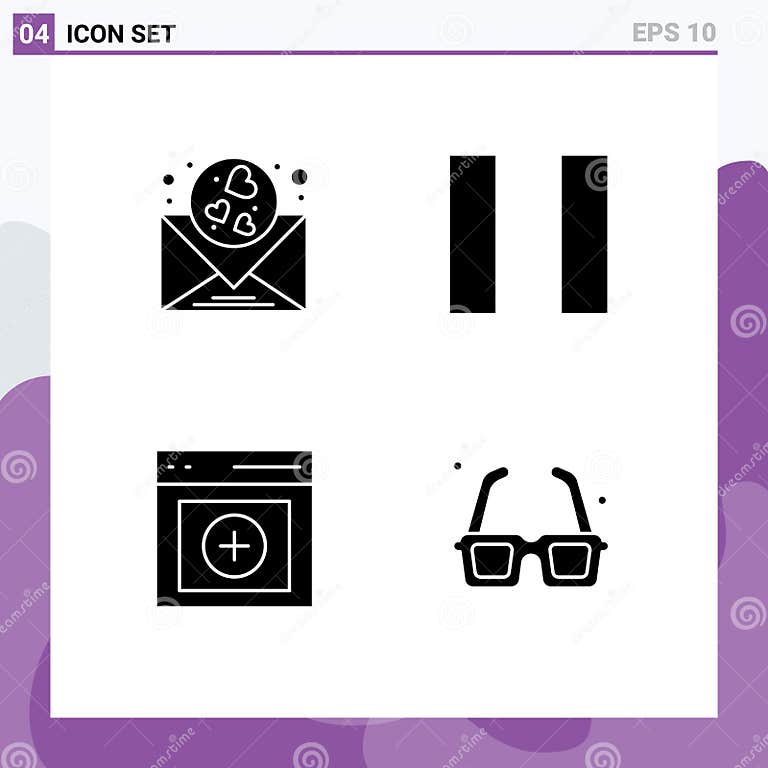 User Interface Pack of 4 Basic Solid Glyphs of Heart, Glasses, Wedding, Interface, Park Stock ...