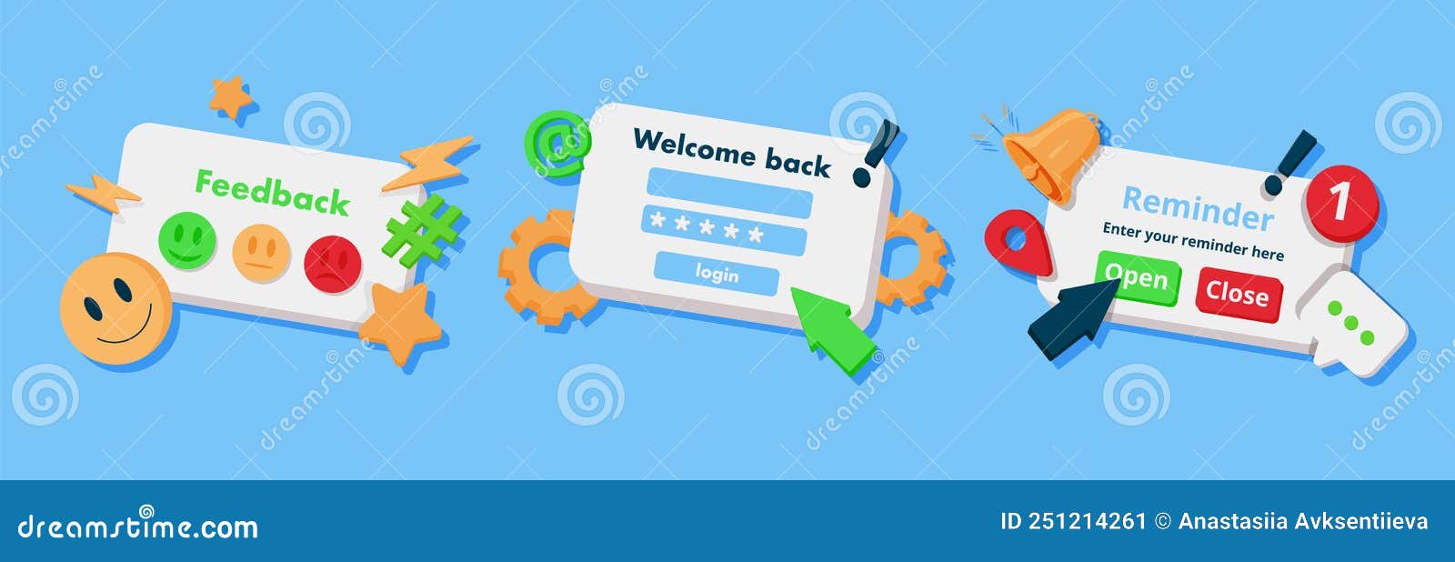 User Interface. a Set of Flat UI and UX Elements: Dialog Box, Tab ...