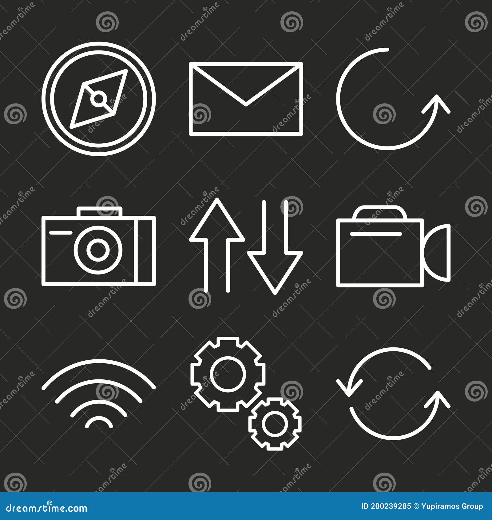 User Interface Set Icons Compass, Email, Update and More Linear Style ...