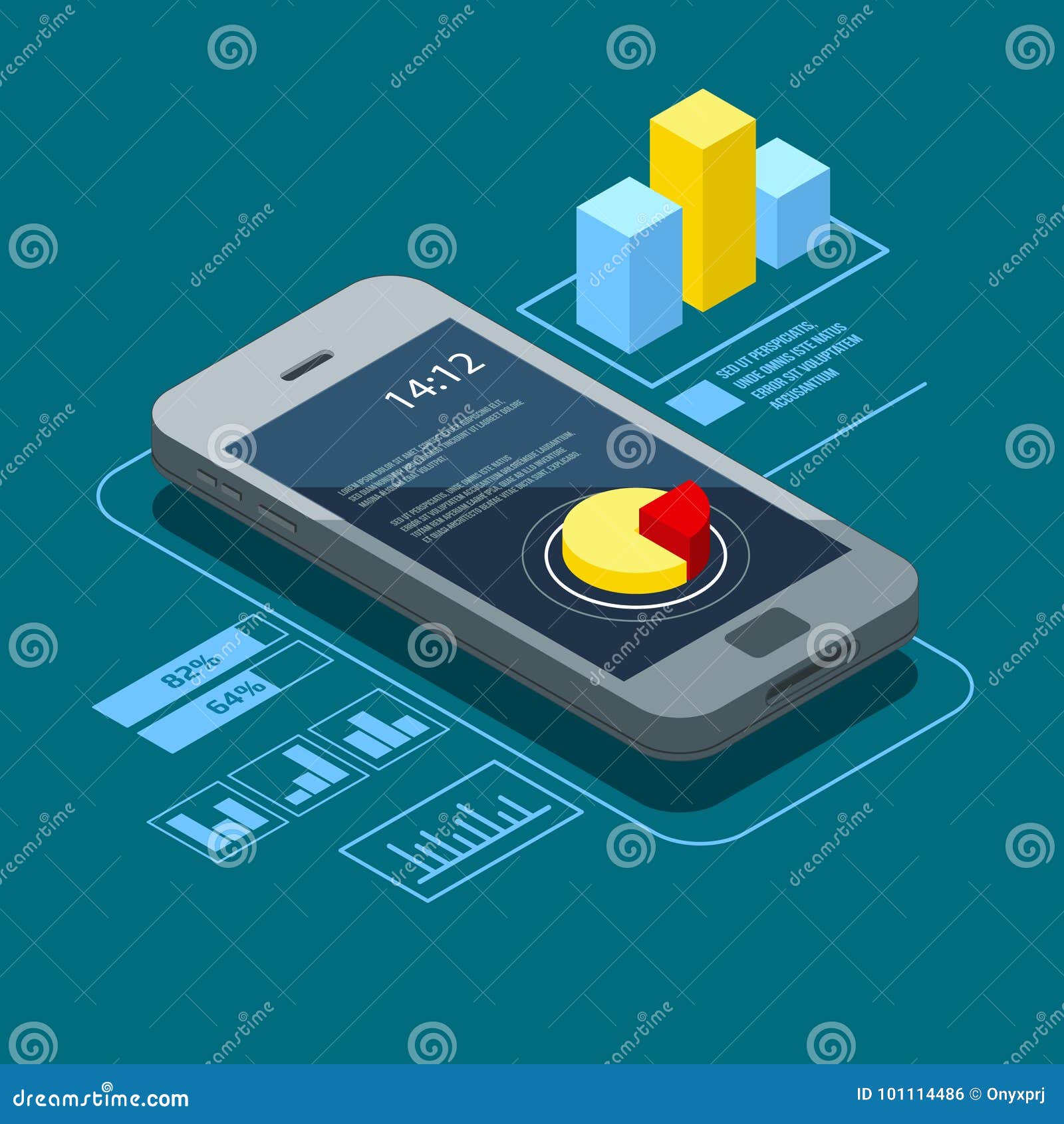 User Interface on Smartphone. Infographic Elements in Isometric Style ...