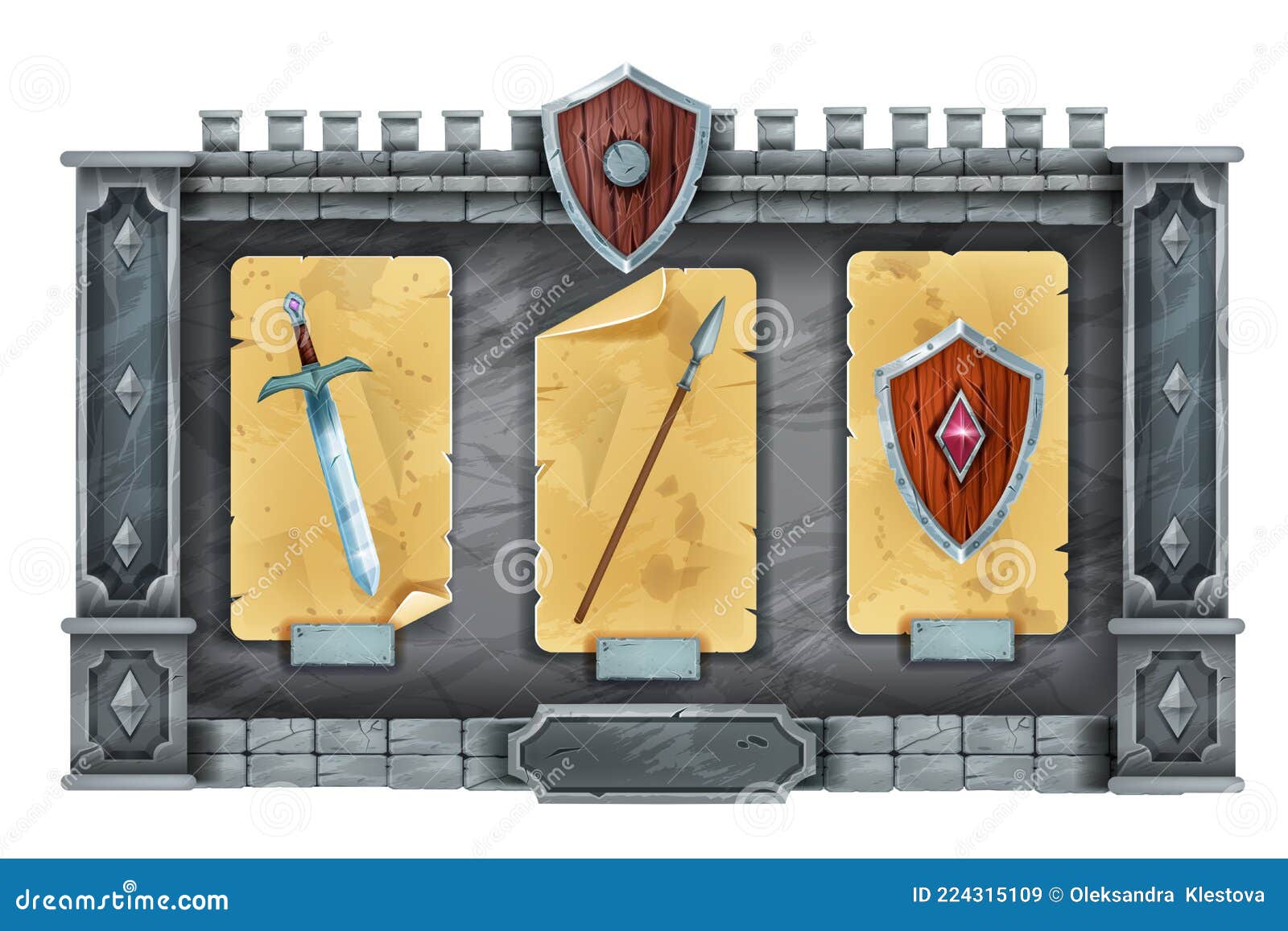 Game Interface GUI Stone Menu Panel, Medieval RPG Background Design ...
