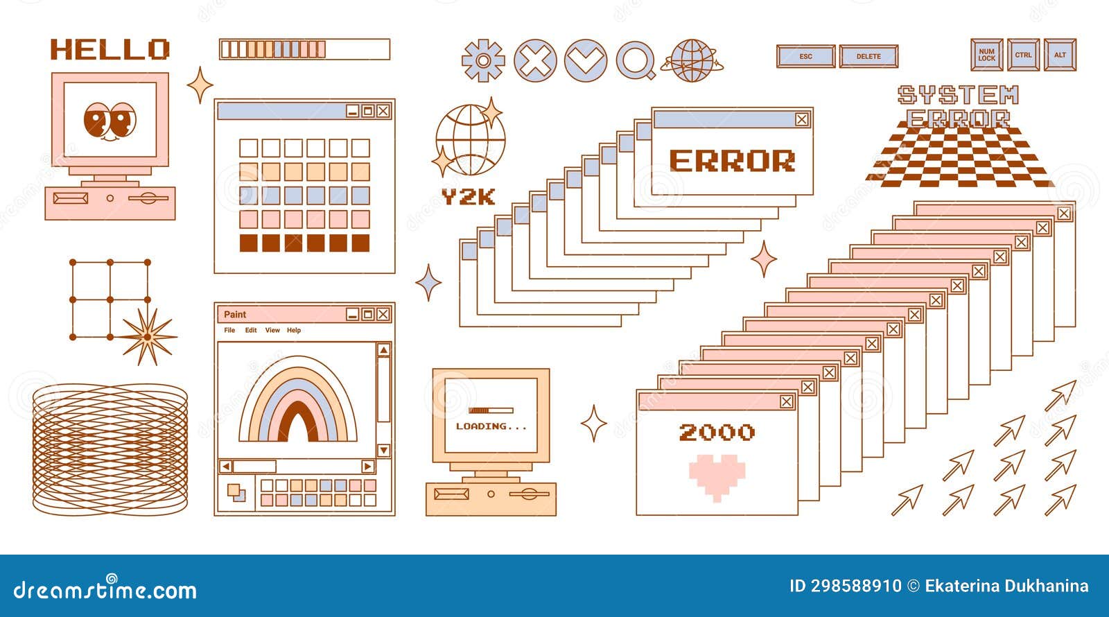User Interface Y2k Stickers. Retro Icon Browser, Buttons, Screen ...