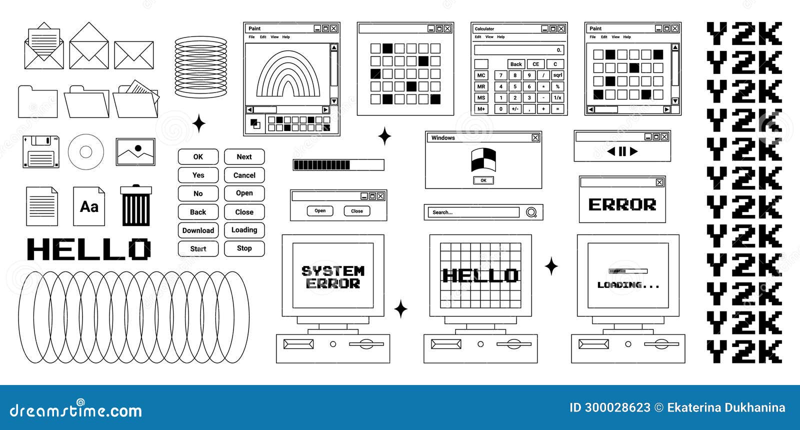 User Interface Y2k Stickers. Retro Icon Browser, Buttons, Screen Computer, Folder, File ...