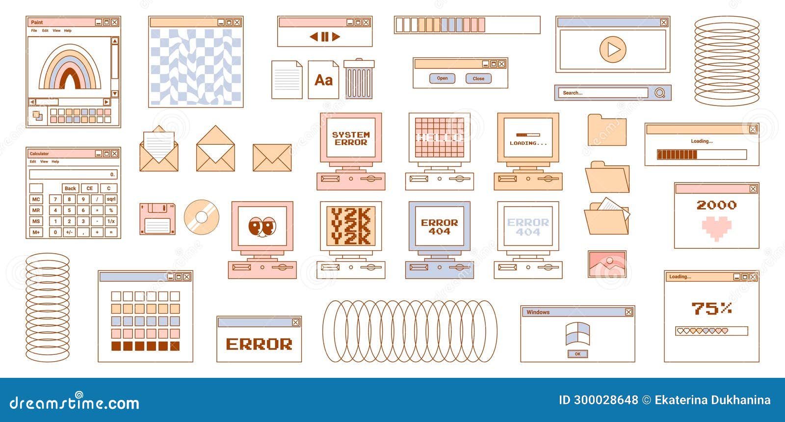 User Interface Y2k Stickers. Retro Icon Browser, Buttons, Screen Computer, Folder, File ...